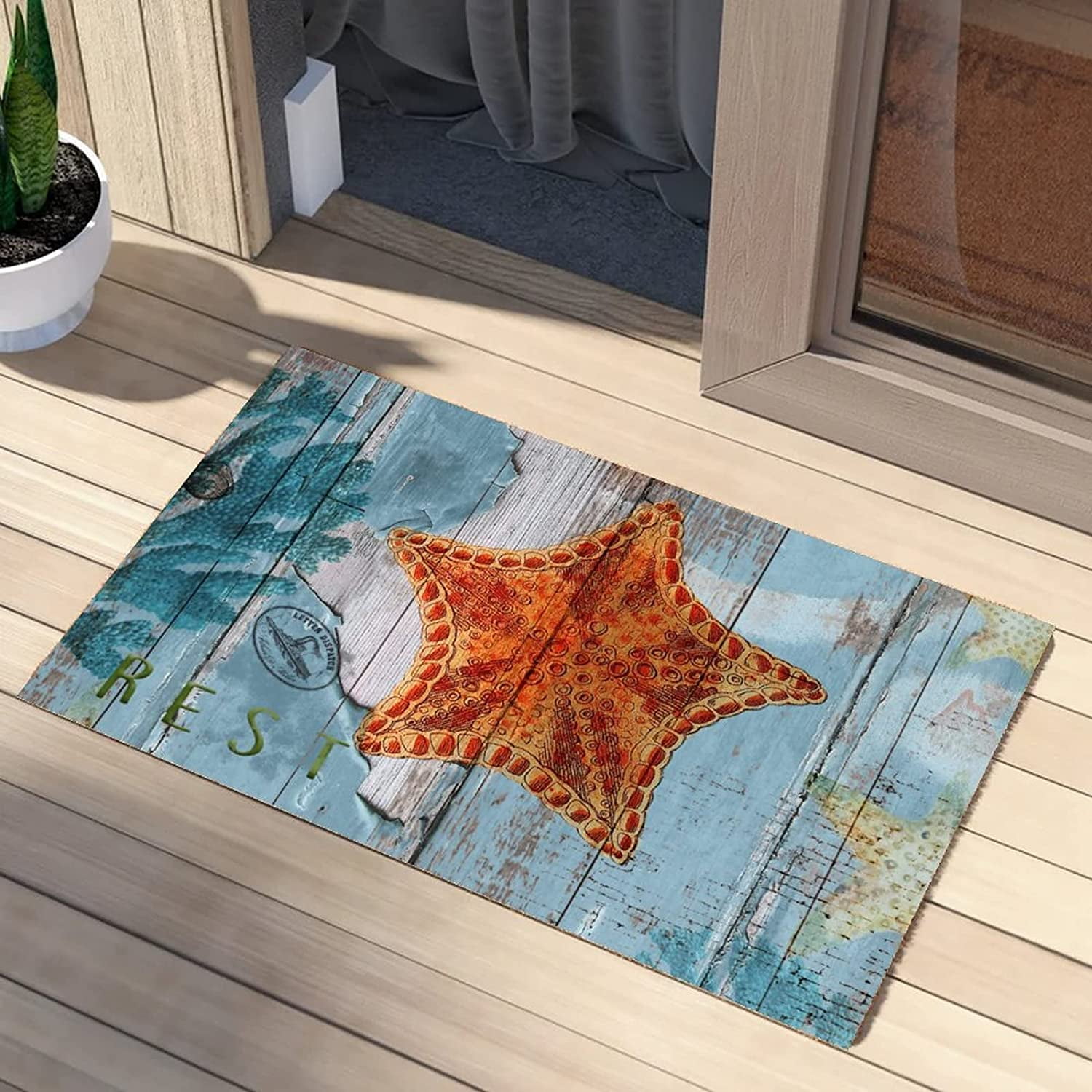 Starfish Coconut Coir Door Mat Summer Sea Coastal Ocean Surfboards ...