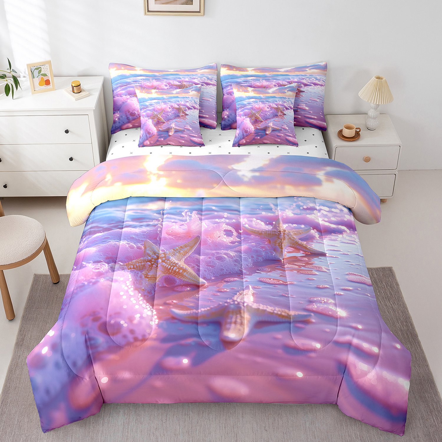 Starfish Comforter Set 7-Piece King Size Sea Animal Starfish Bedding ...