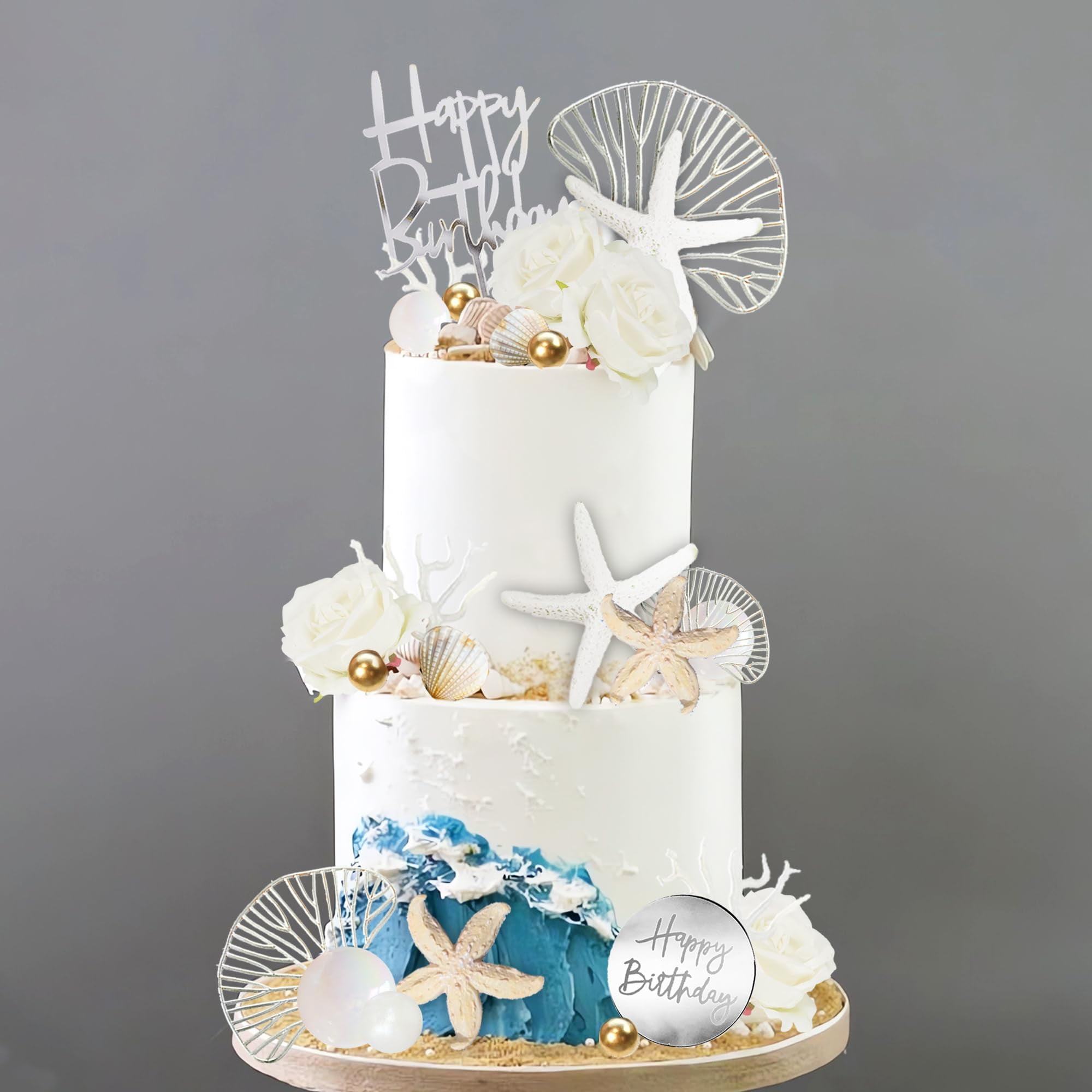 Starfish Conch Cake CORNET Toppers Shell Coral Cake Decorations White ...