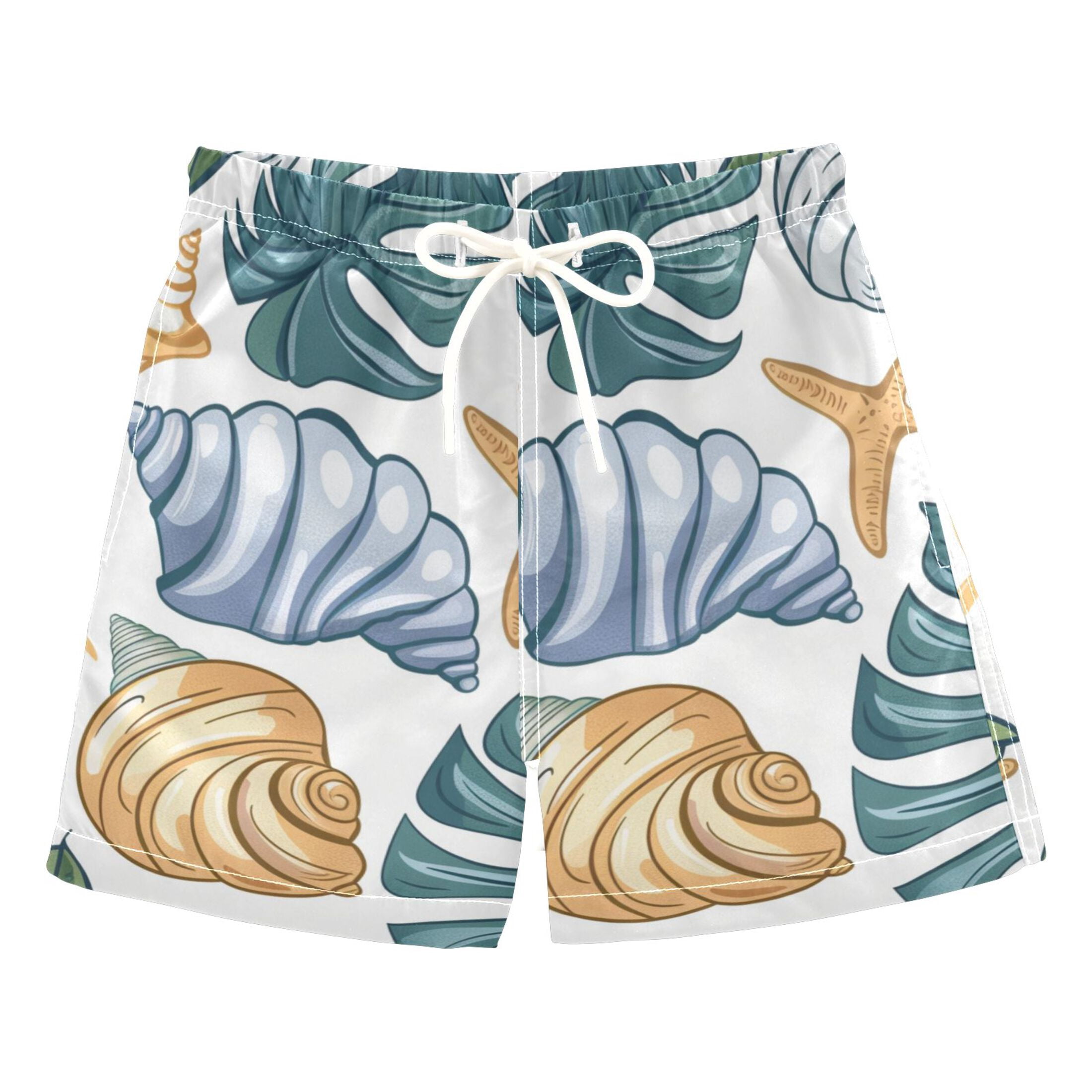 Starfish Conch Palm Leaves Boys' Swim Trunks Board Shorts Beach Pants ...