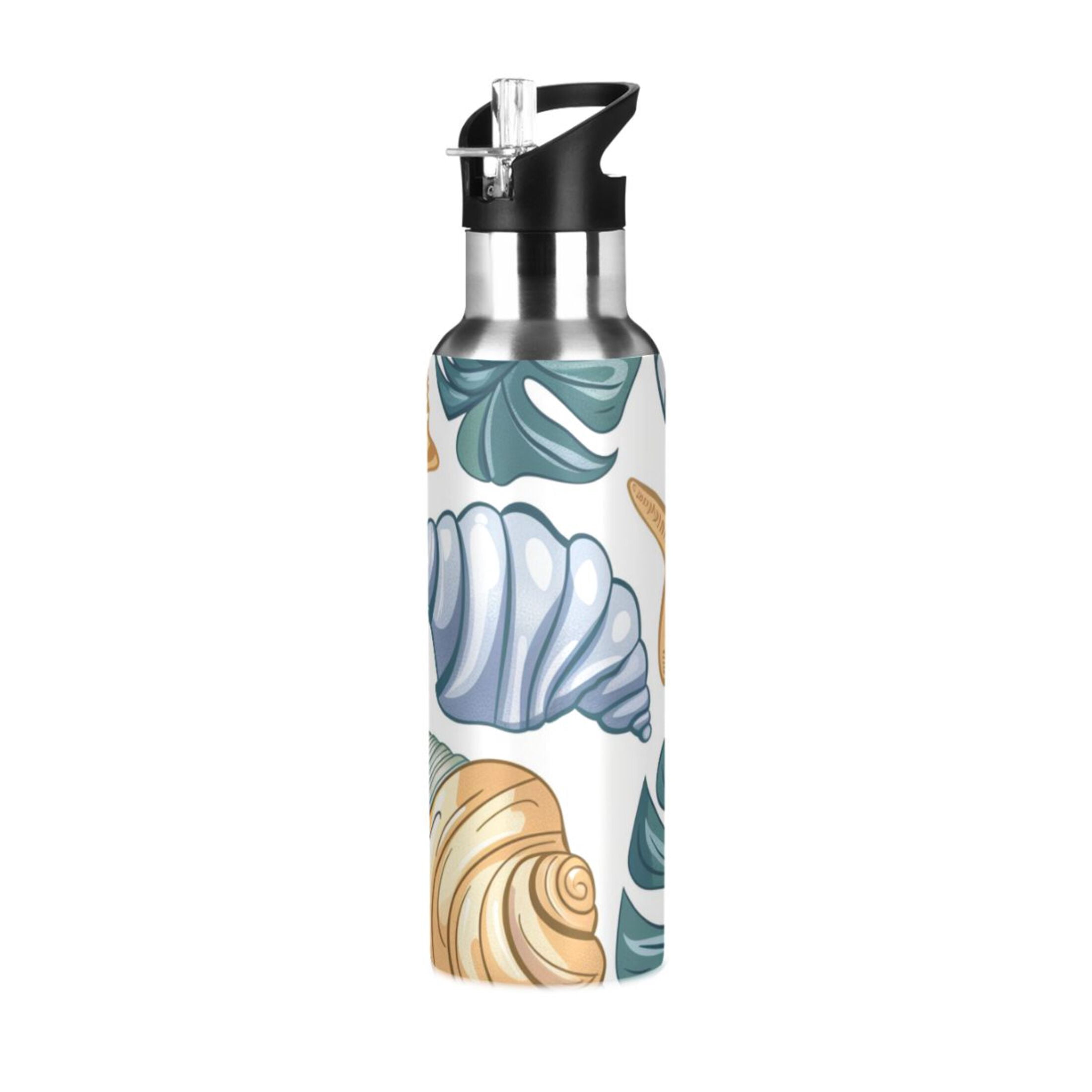 Starfish Conch Palm Leaves Sports Bottle with Straw Stainless Steel ...