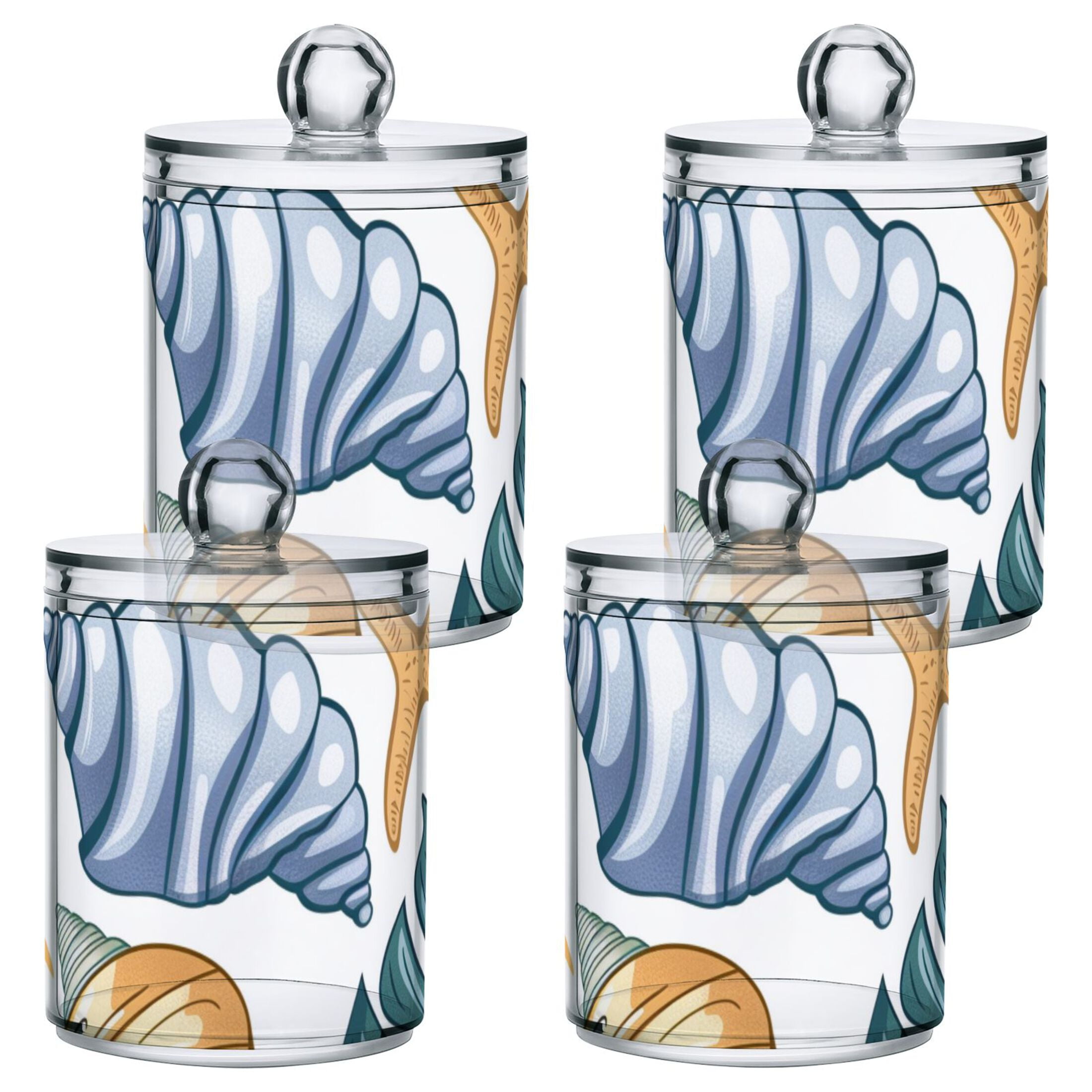 Starfish Conch Palm Leaves Translucent Plastic Cans Storage Canisters ...