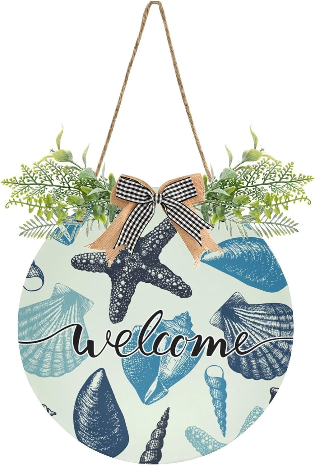 Starfish Conch Shell Welcome Sign Farmhouse Front Porch Door Hanging ...