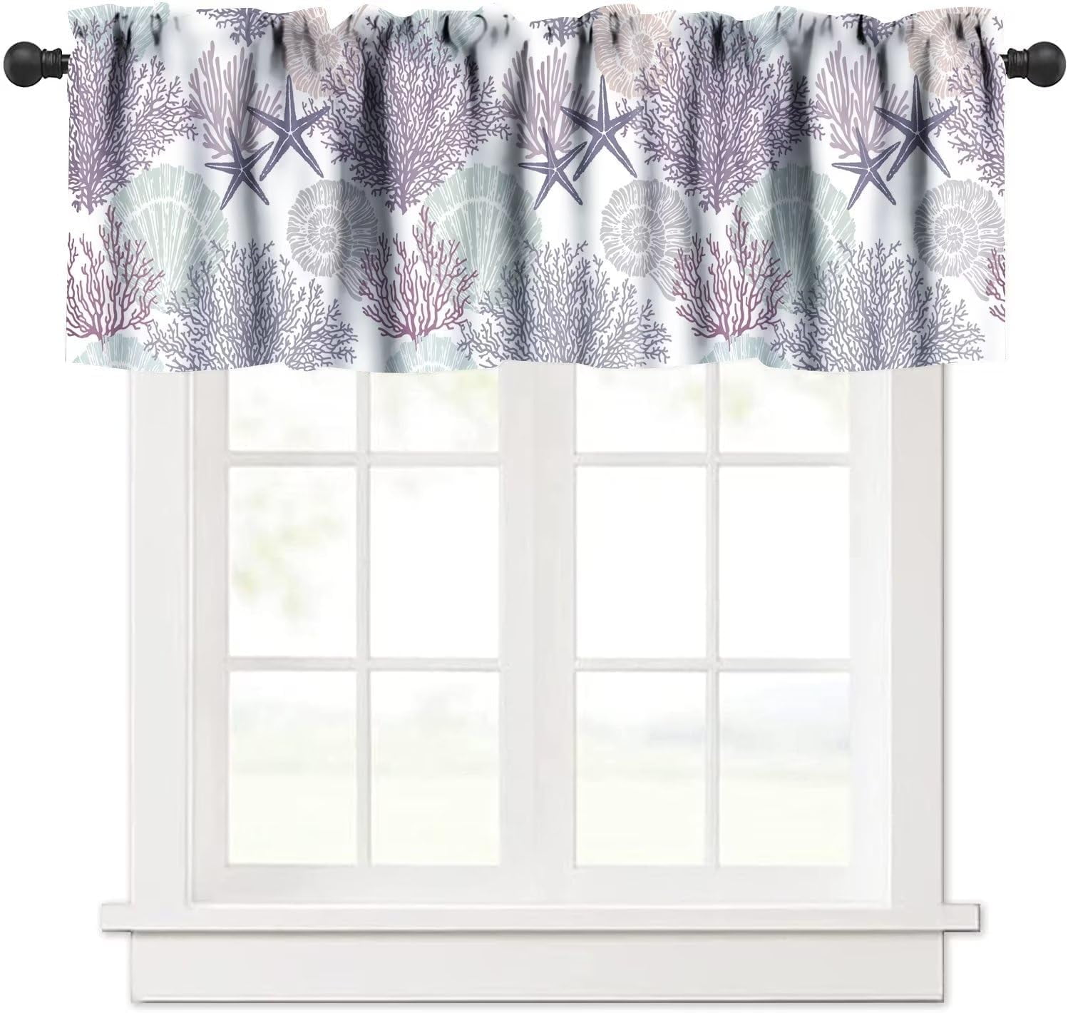 Starfish Coral Kitchen Curtains Valances for Windows Summer Beach Ocean ...