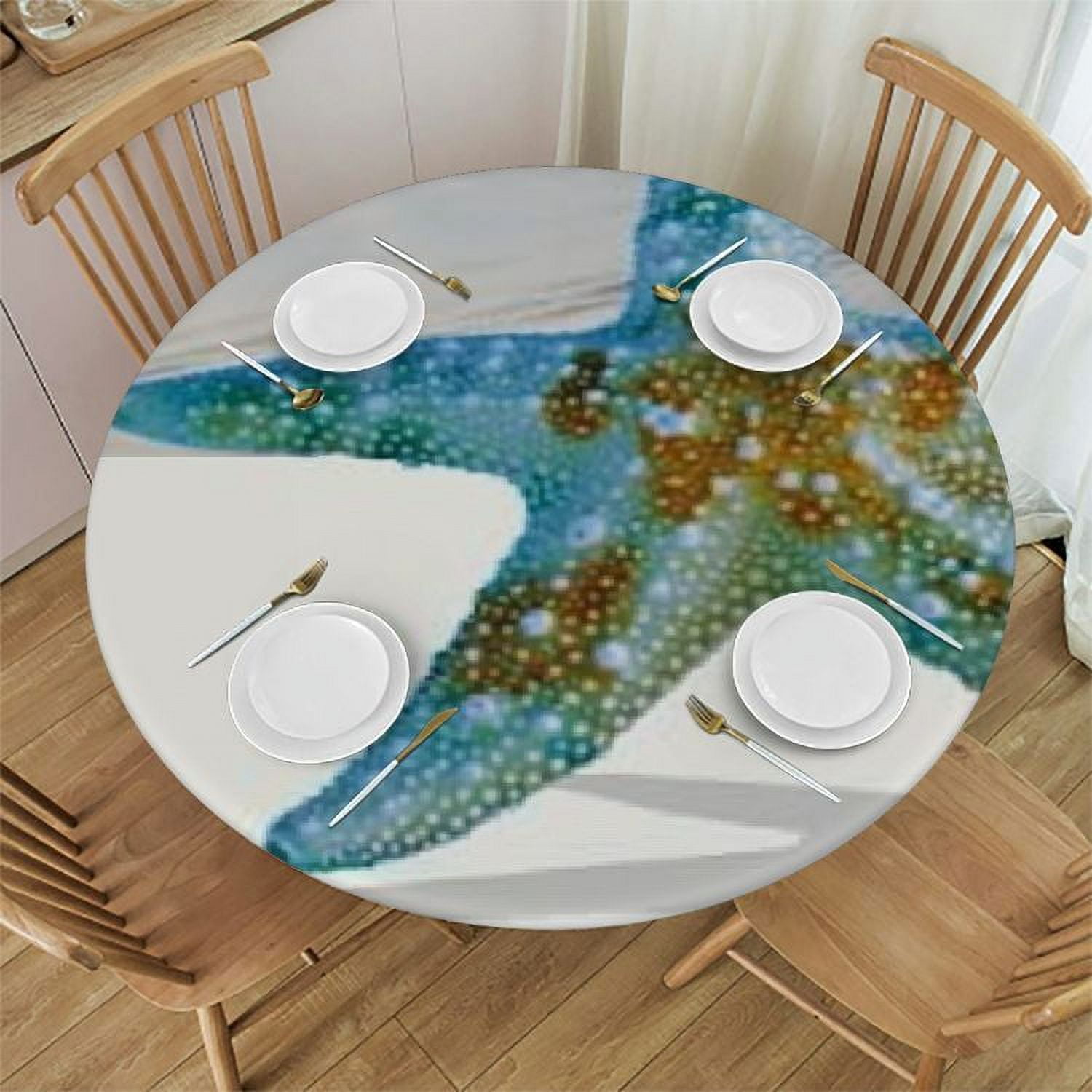 Starfish Coral Round Tablecloth Nautical Coastal Seashell Circle Table ...