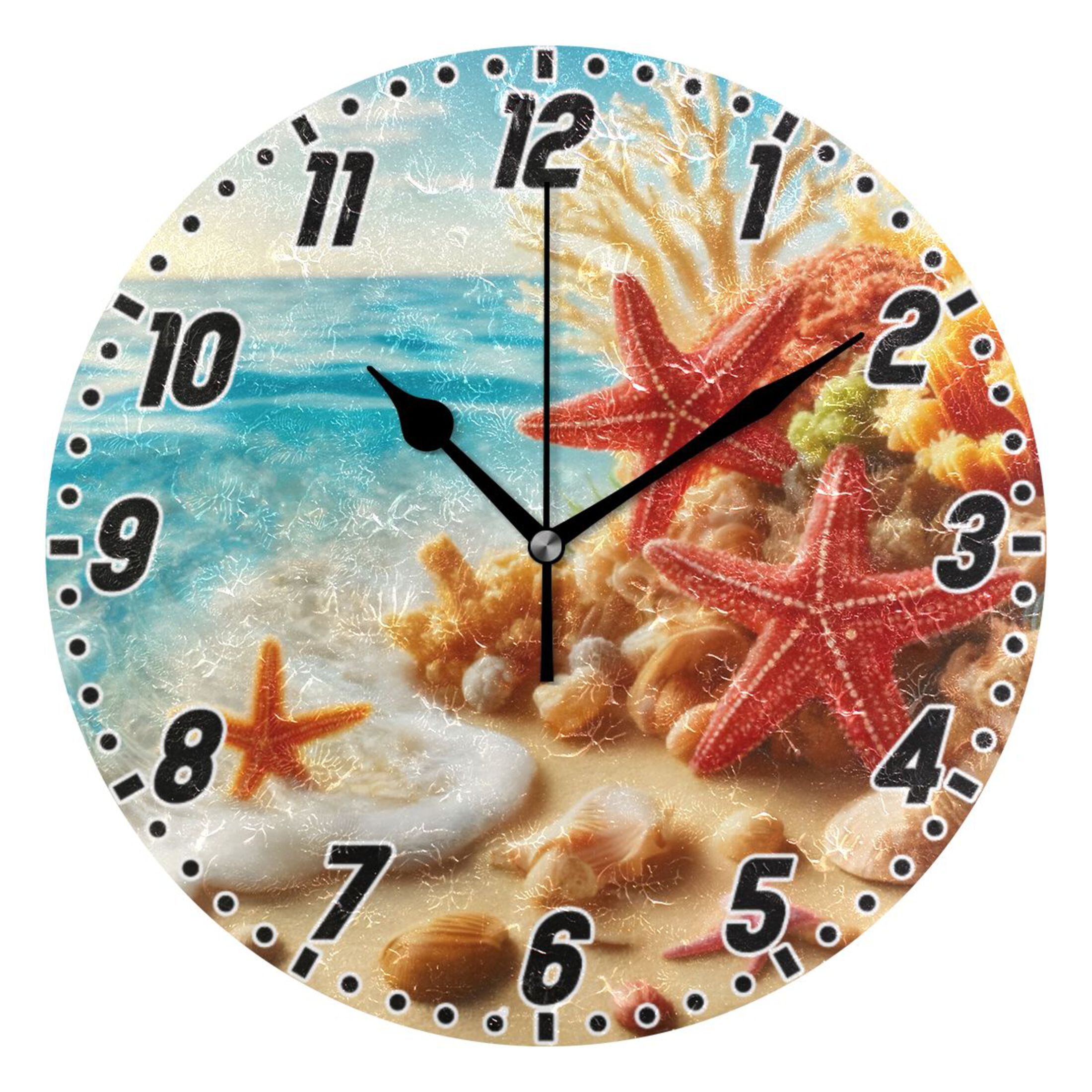Starfish Coral Seashell Beach Sea Wall Clock 9.8 inch Battery Operated ...