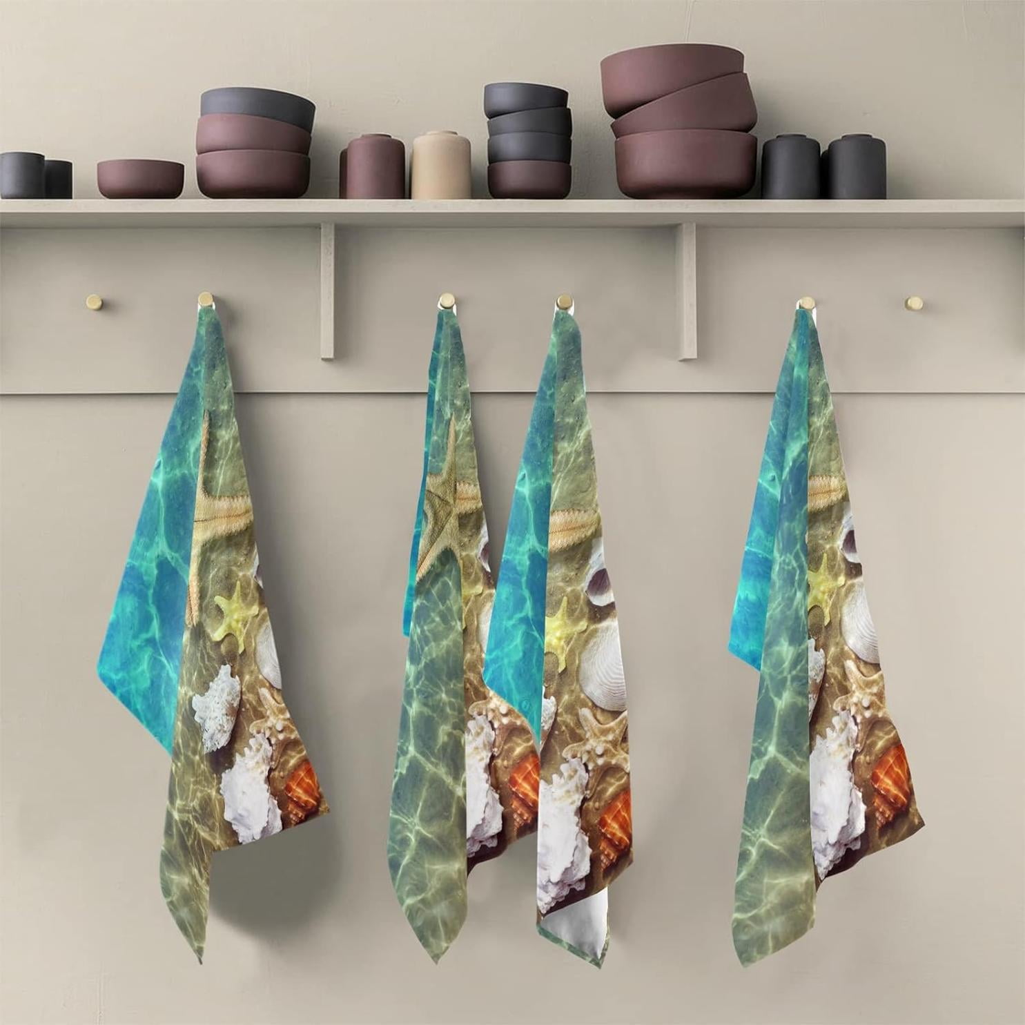 Starfish Coral Seashell Tea Towels Set of 6 Summer Beach Sea Water ...