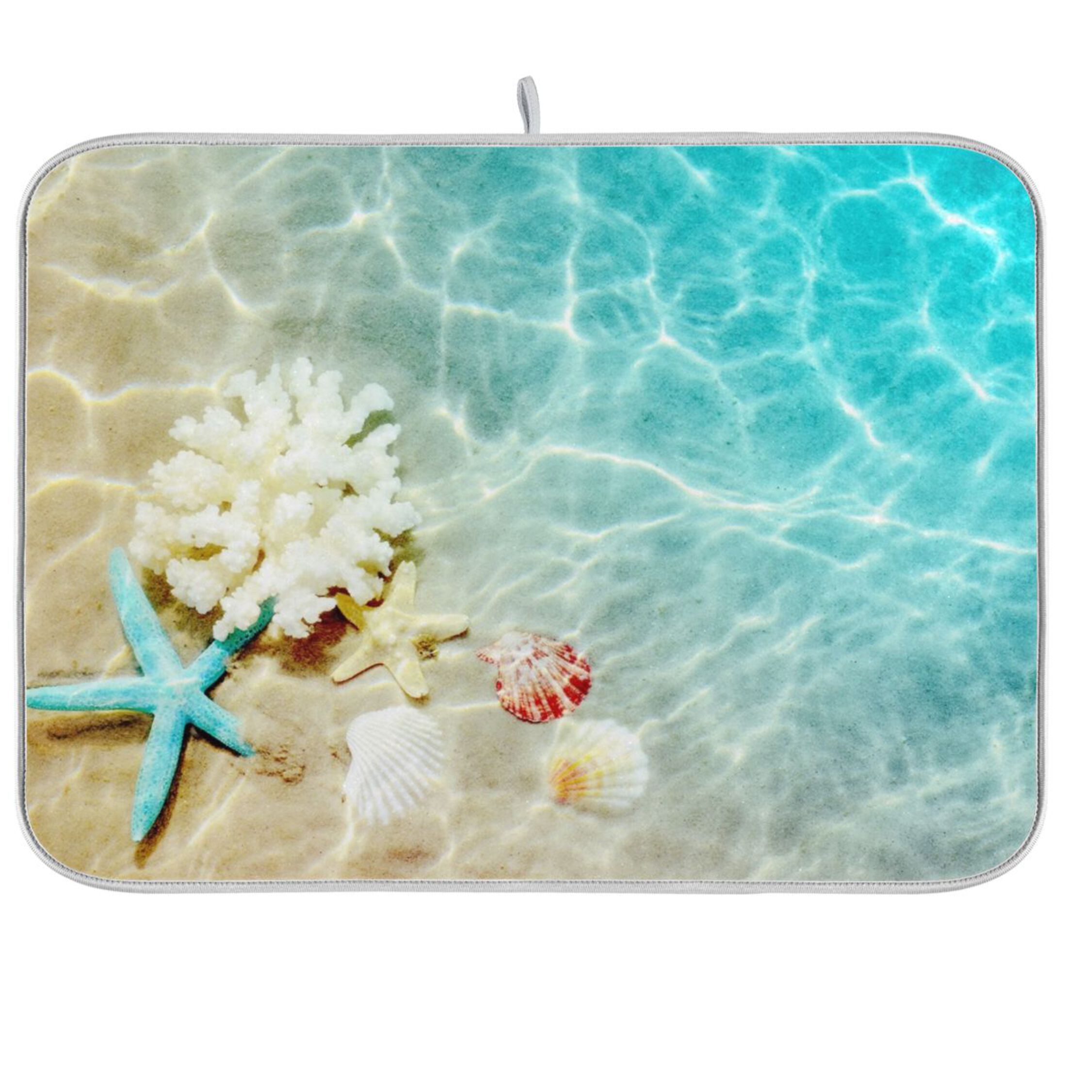 Starfish Coral and Seashell Summer Beach Dish Drying Mat Microfiber ...