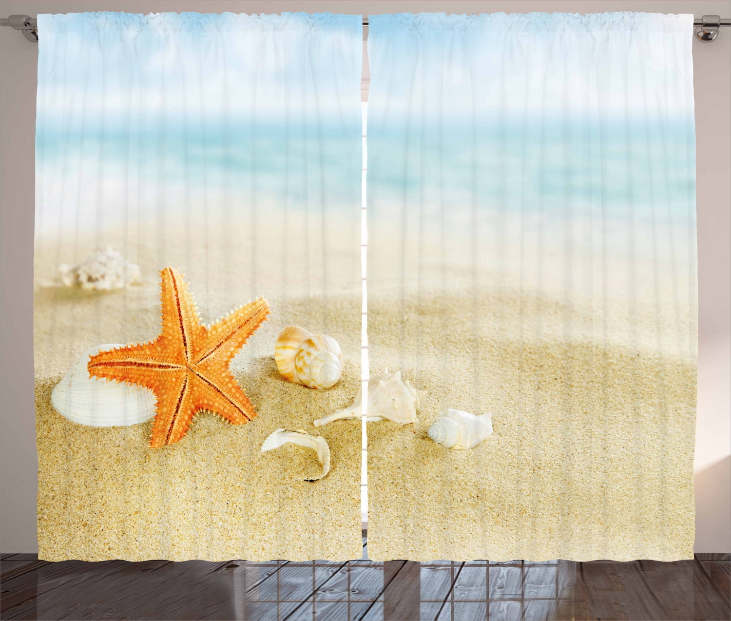 Ambesonne Starfish Curtains 2 Panel Set, Tropic Seacoast, 108" x 63 ...