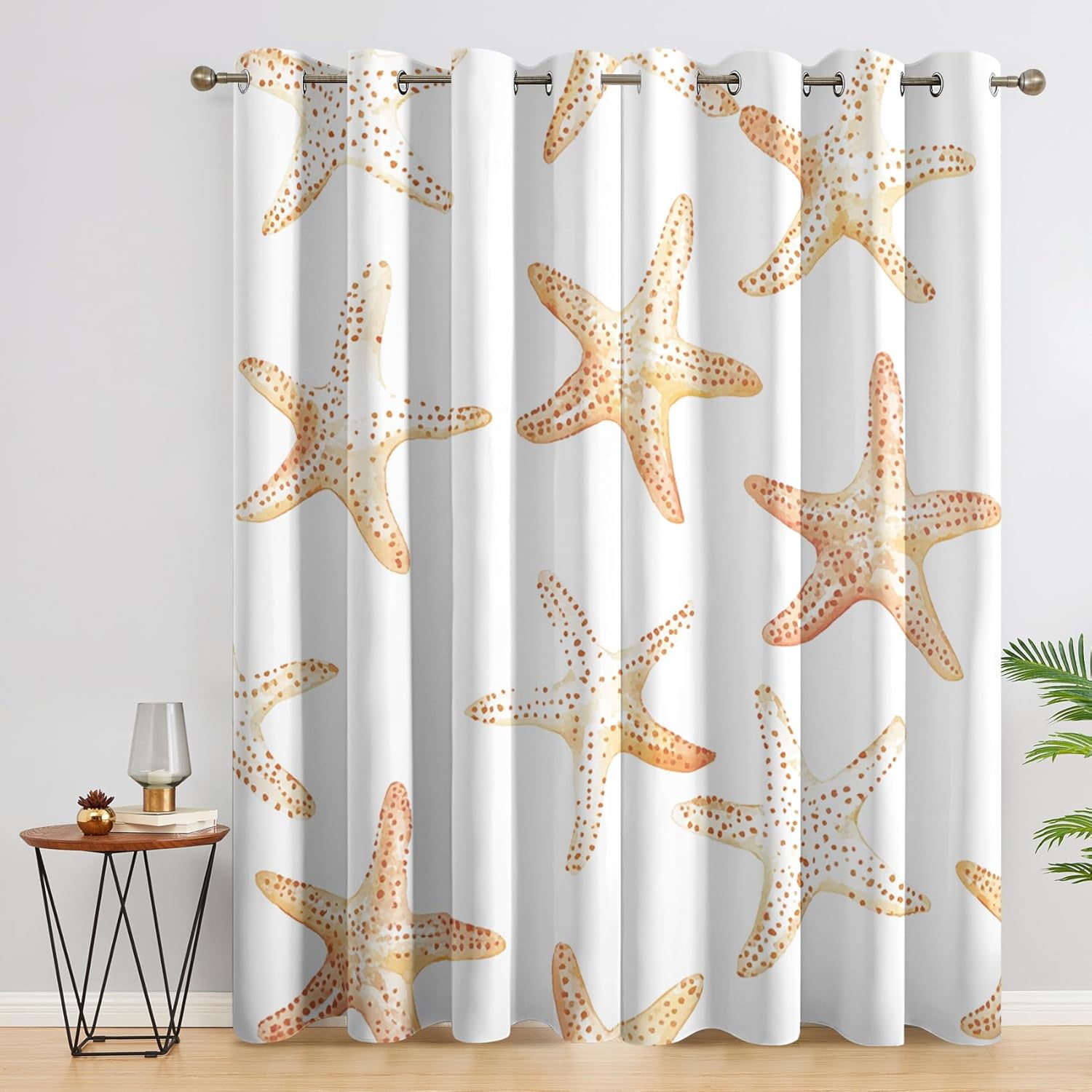 Starfish Curtains For Windows - Coastal Cartoon Window Curtains, Sea ...