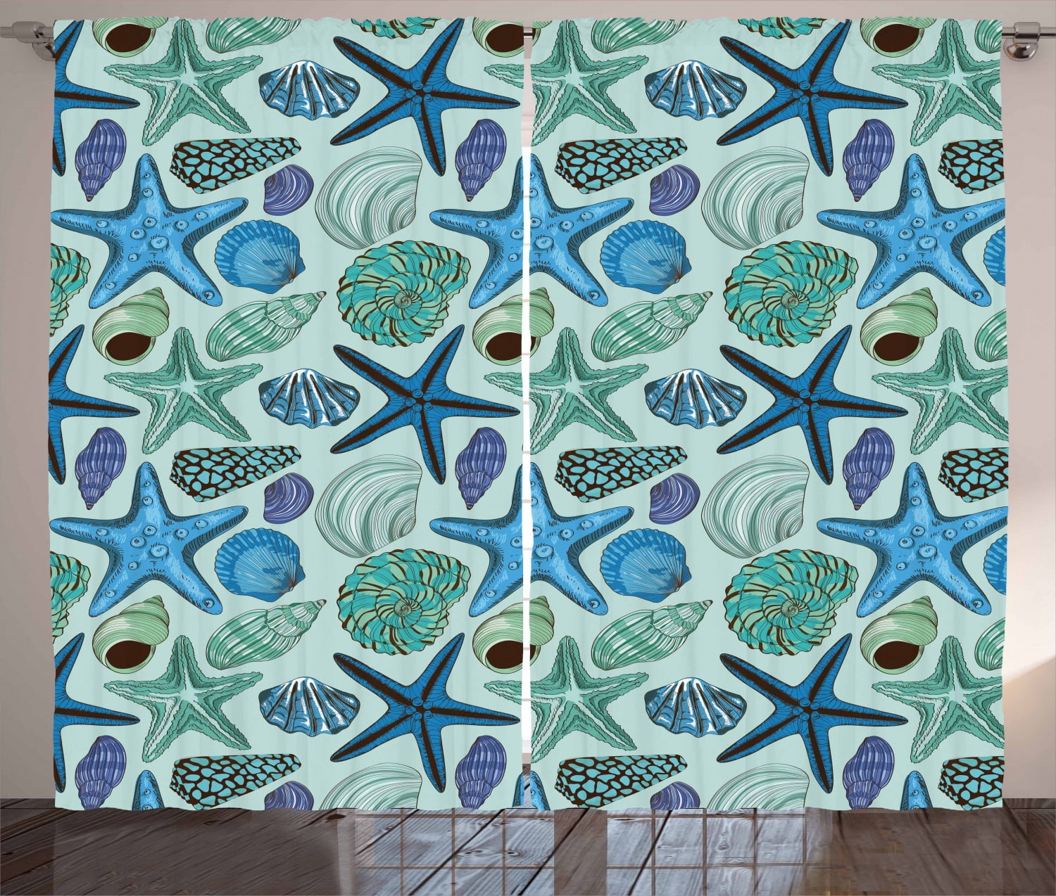 Ambesonne Starfish Curtains 2 Panel Set, Tropical Shells, 108" x 90 ...