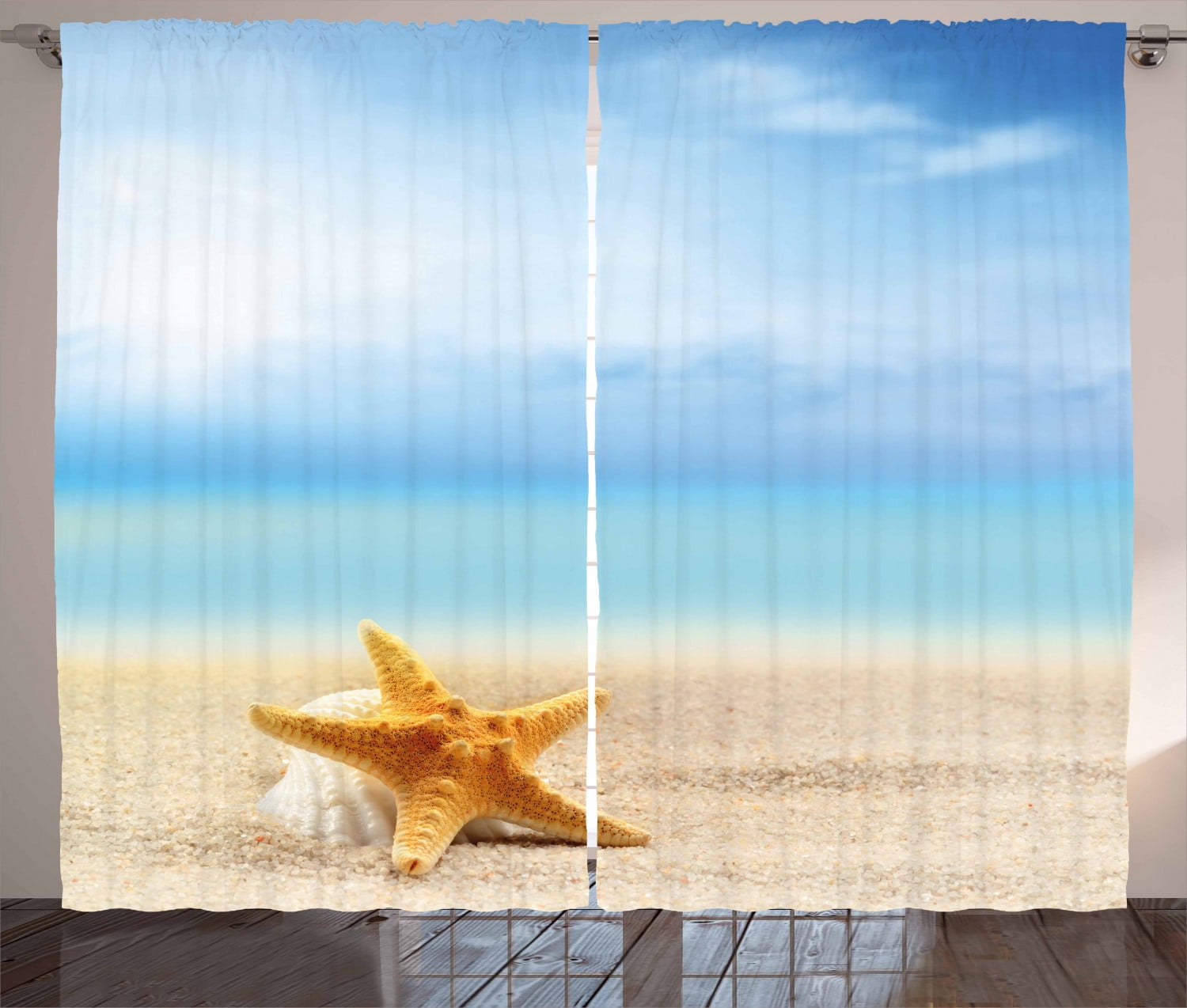 Ambesonne Starfish Curtains 2 Panel Set, Scallop Sea Star, 108" x 84 ...