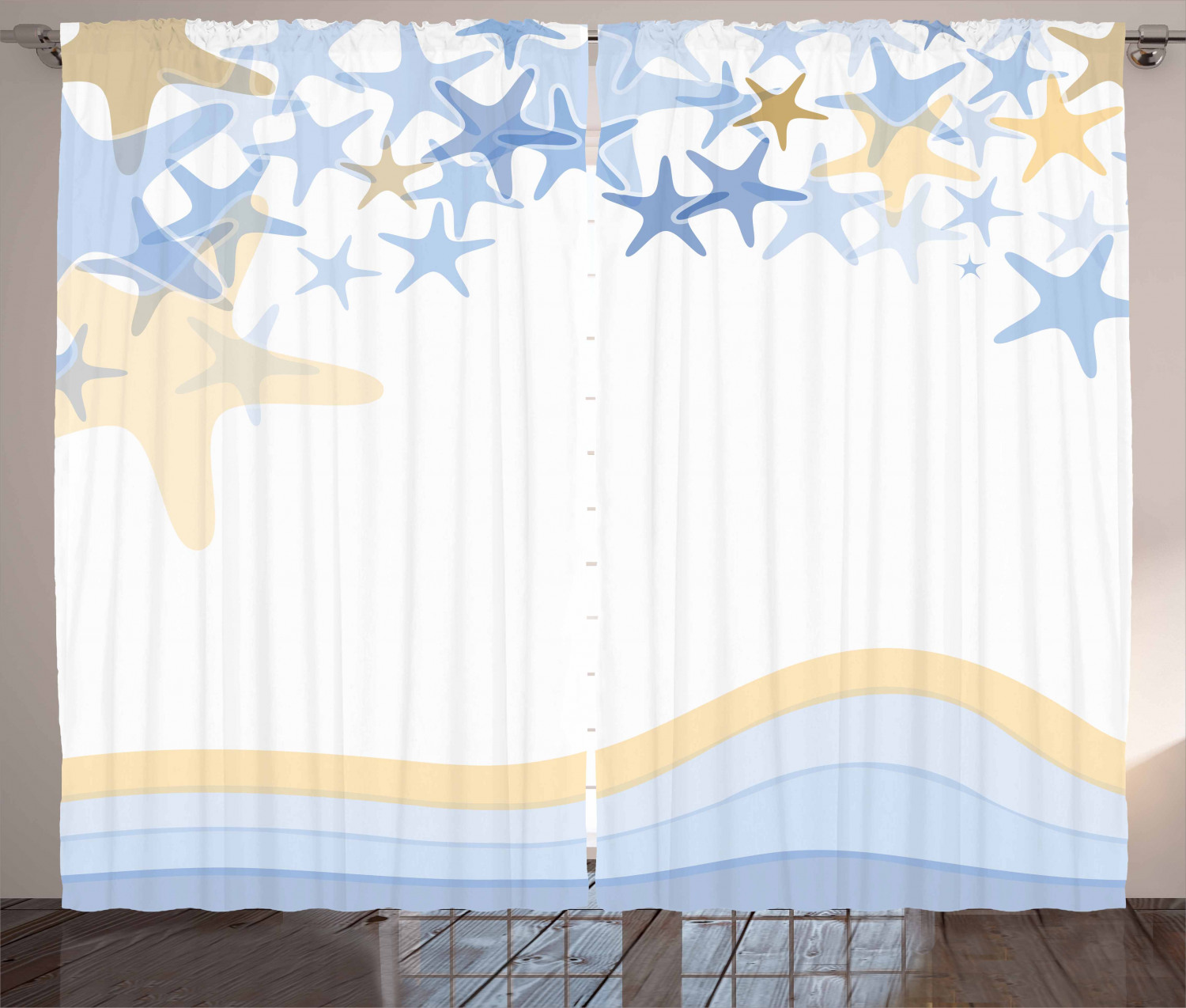 Ambesonne Starfish Curtains 2 Panel Set, Wavy Ocean Life, 108" x 90 ...