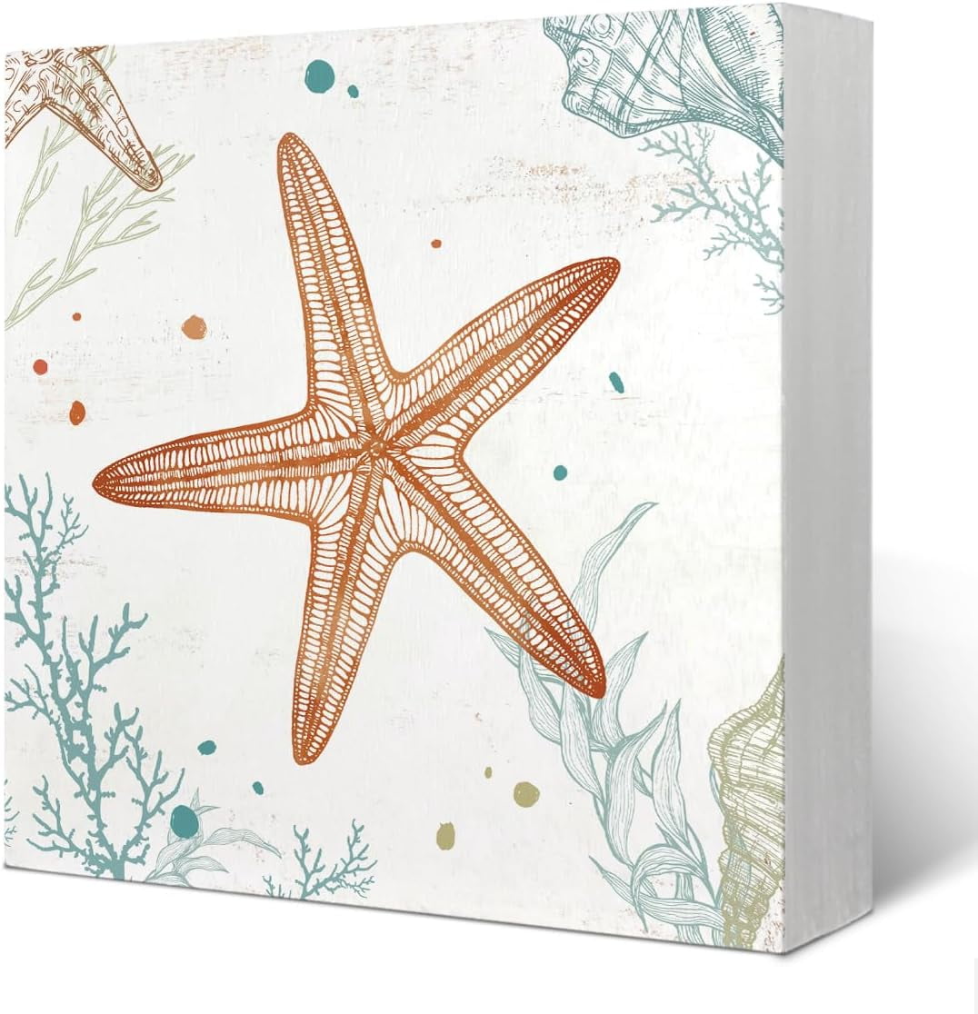 Starfish Decor Sign,Ocean Bathroom Decor, Ocean Wooden Box Sign,Rustic ...