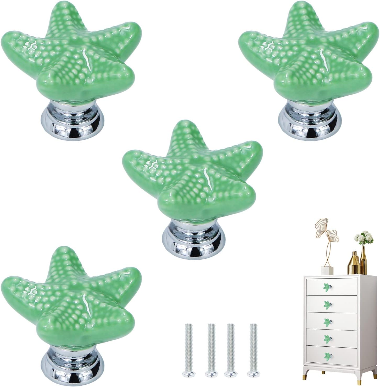 Starfish Drawer Knobs Coastal Kitchen Cabinet Knos Beach Themeb Knob Ceramic Dresser Pulls and ...