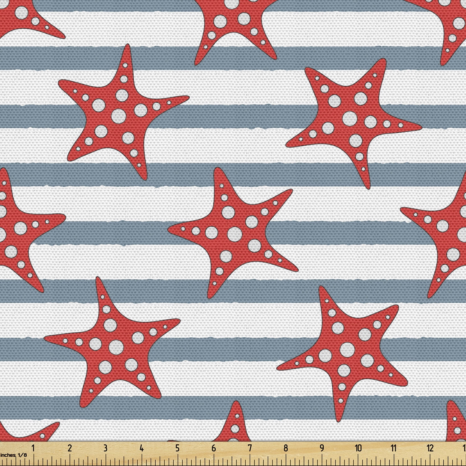 Starfish Fabric by the Yard, Stripes Background with Dotted Seastar ...