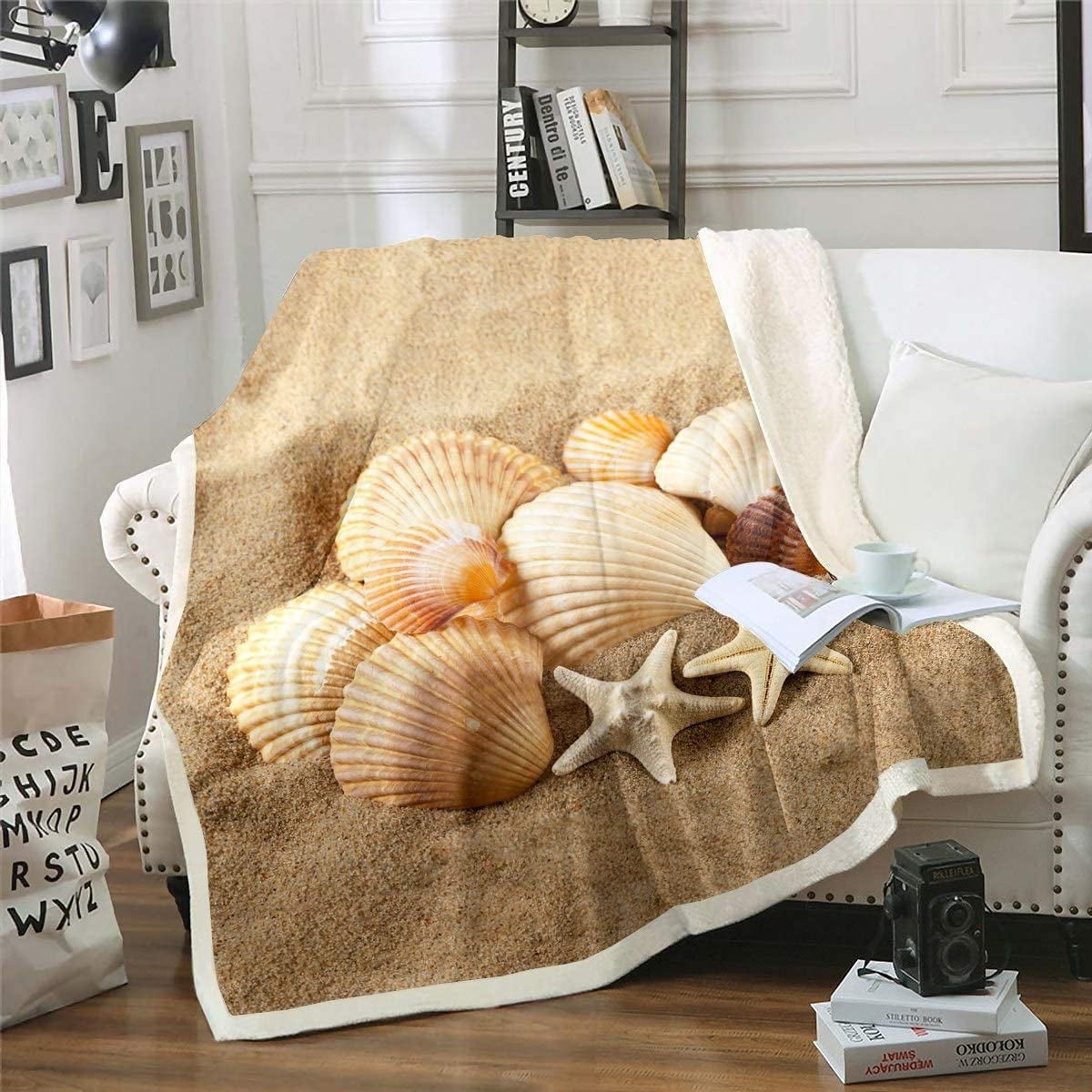 Starfish Fleece Throw Blanket Beach Starfish Seashells Plush Blanket ...