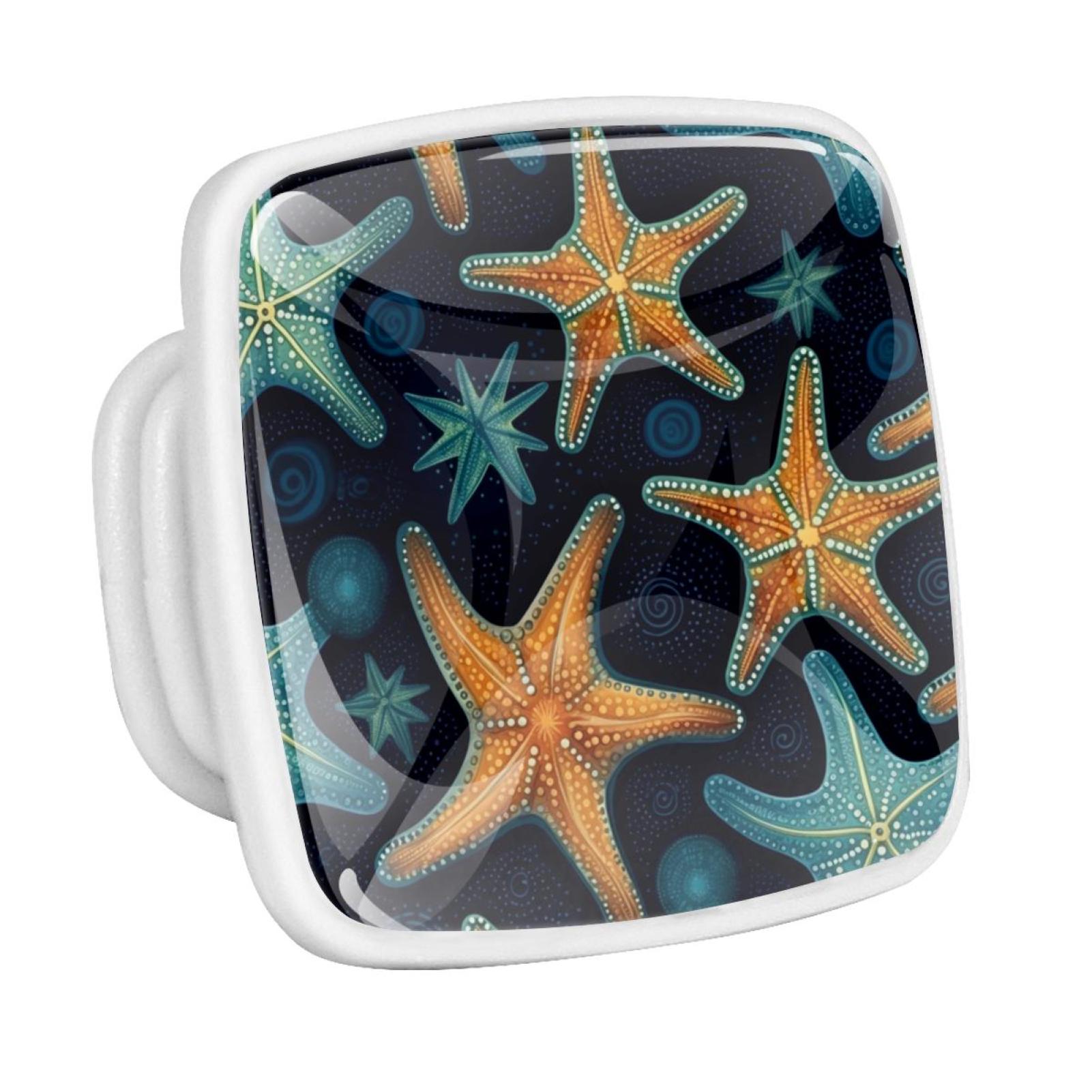 Starfish Fluorescent Drawer Pulls with Screws Square 4-Pack Glow Dark Knobs for Cabinets ...