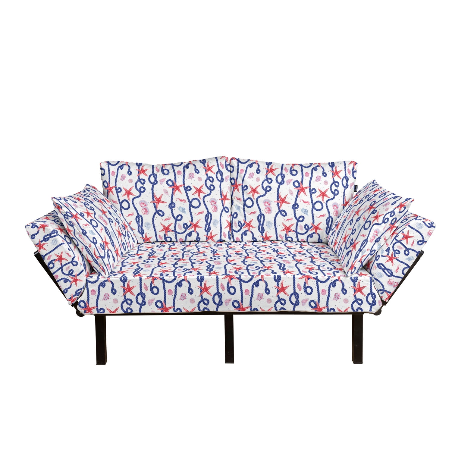 Starfish Futon Couch, Nautical Pattern with Navy Marine Red Starfish ...