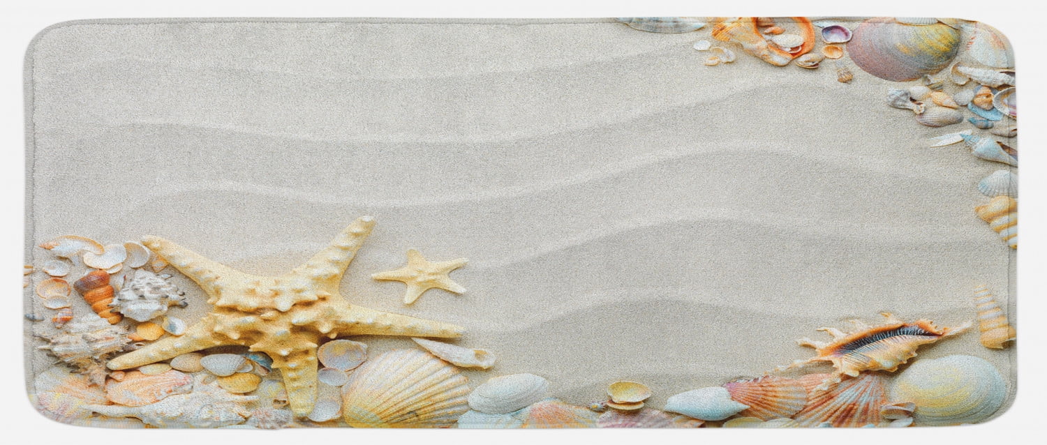 Starfish Kitchen Mat, Seacoast with Sand with Colorful Various ...
