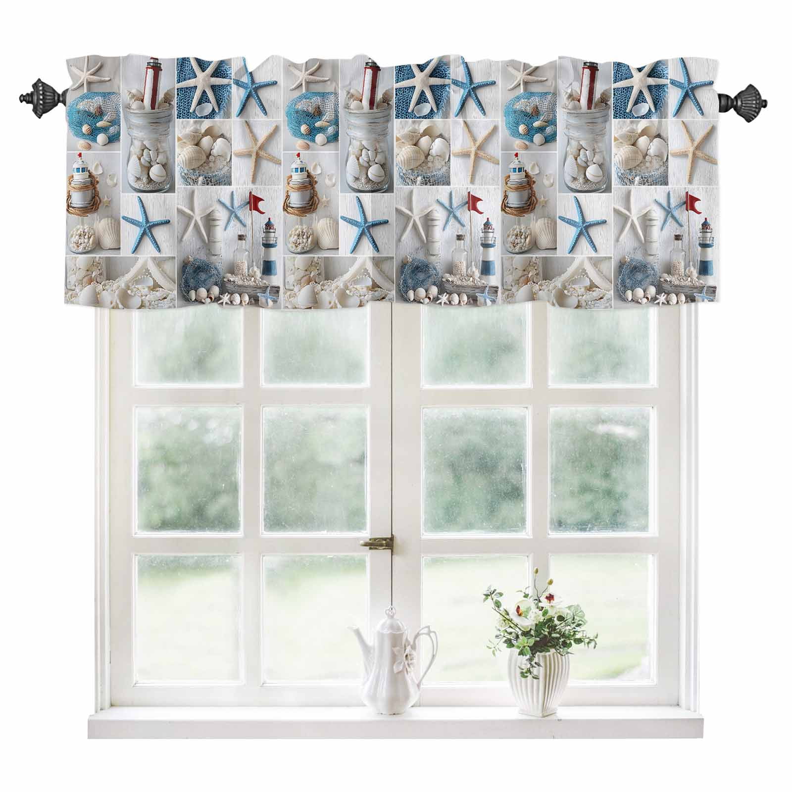 Starfish Kitchen Valances for Windows 42x12 Inch Kitchen Curtains ...