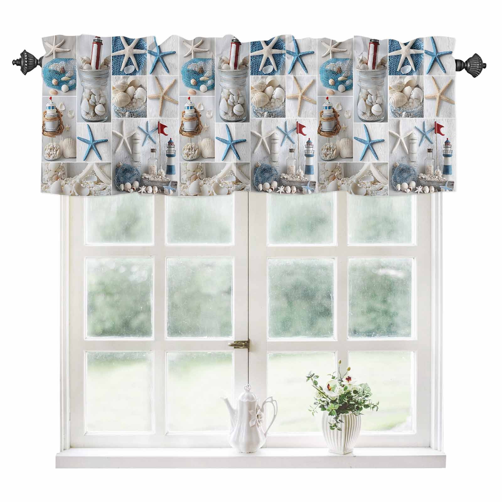 Starfish Kitchen Valances for Windows 54x18 Inch Kitchen Curtains ...