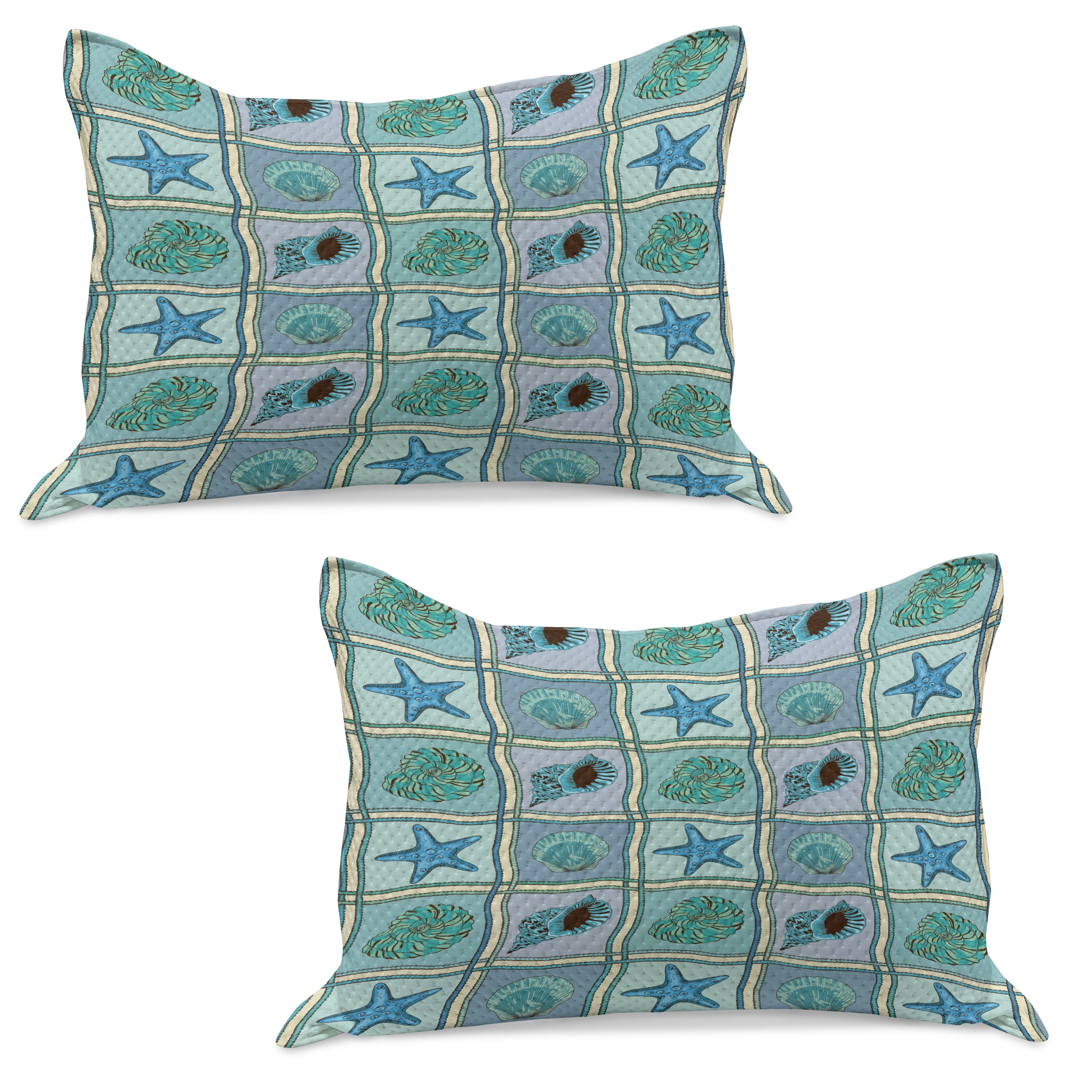 Starfish Knitted Quilt Pillowcover Set of 2, Marine Patchwork Style ...