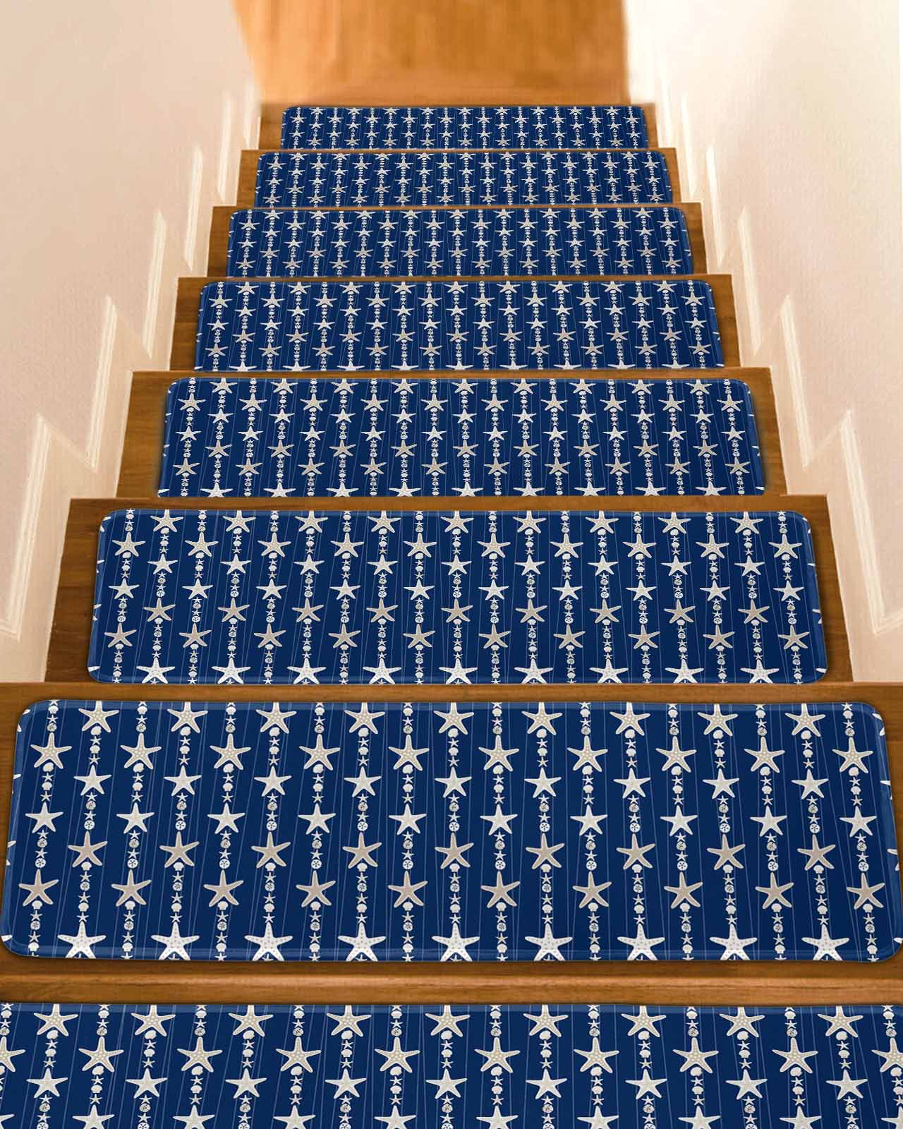 Starfish Navy Stair Treads for Wooden Steps Indoor Runner Rug Carpet ...
