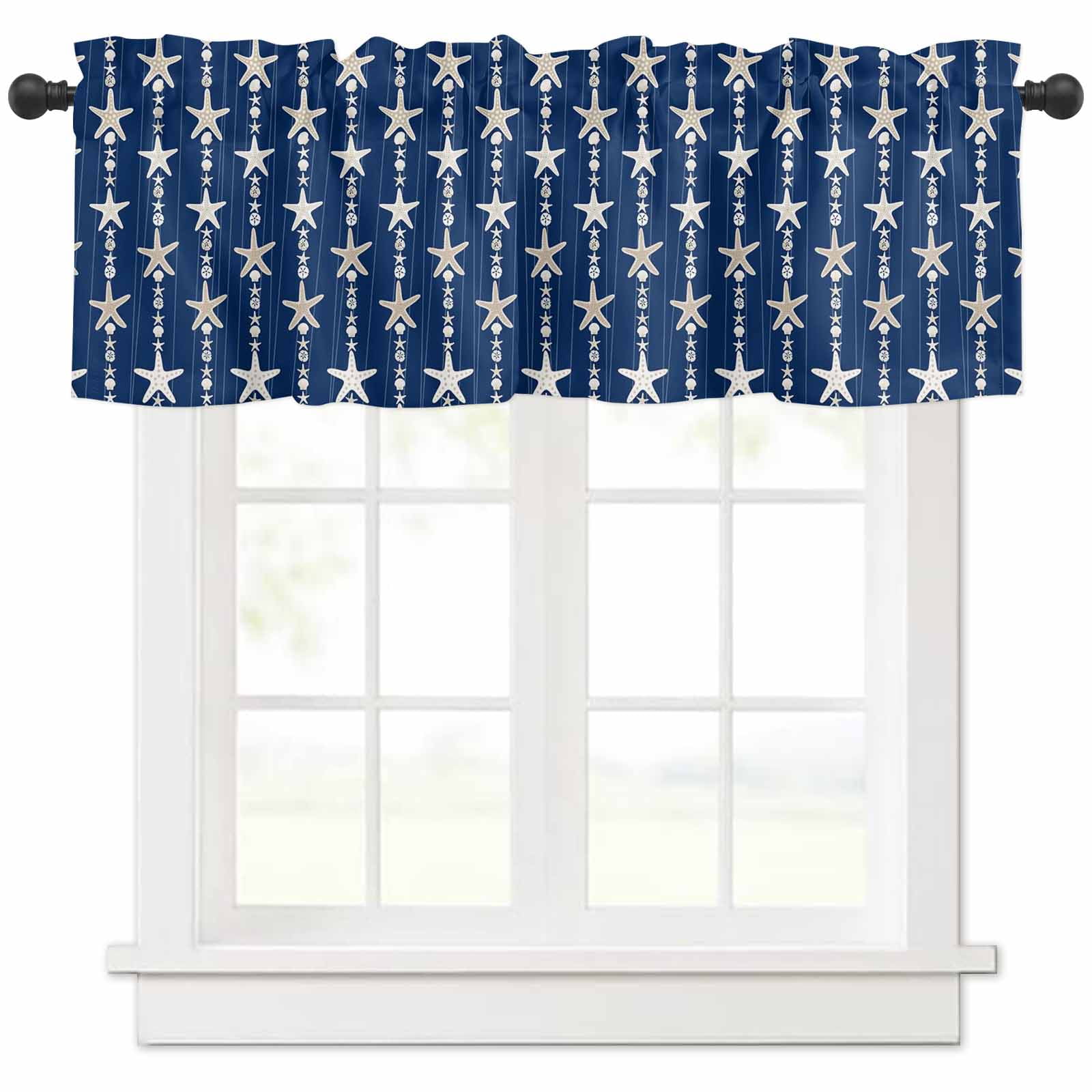 Starfish Navy Valances for Windows Farmhouse Kitchen Curtains Valances ...