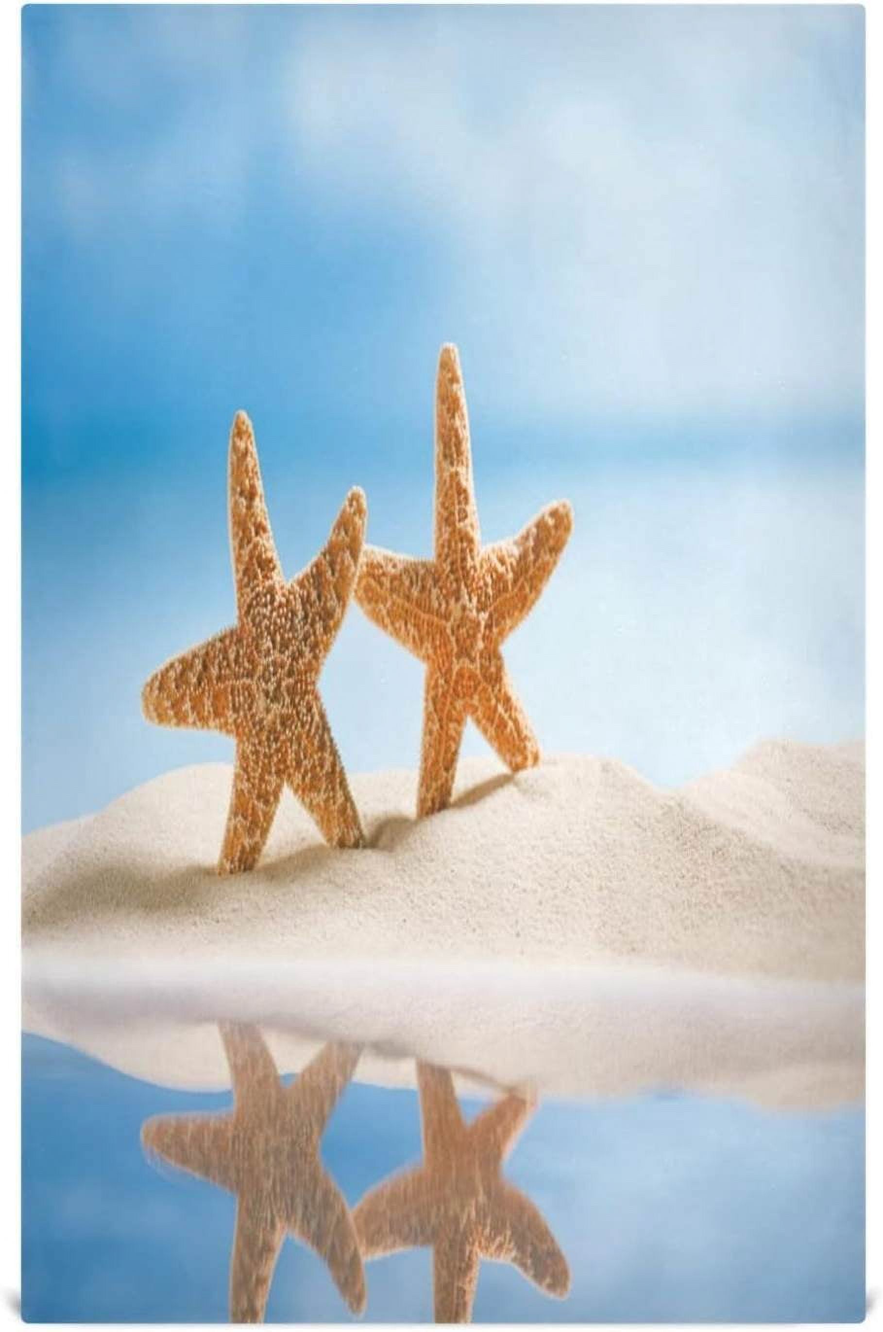 Starfish Ocean Beach Tea Towels Set of 6 Seascape Summer Kitchen Dish Cloth with Hanging Loop ...