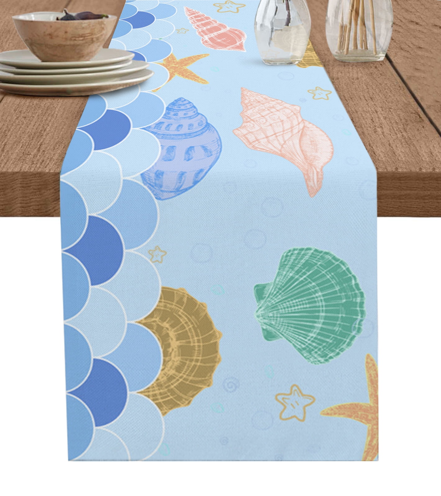 Starfish Ocean Shell Table Runner 72 Inches, Sea Cartoon Bed Runner ...