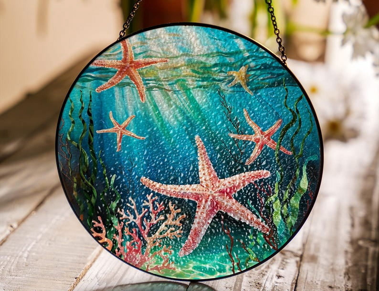 Starfish Ocean Suncatcher, Coastal Window Hanging, Faux Stained Glass ...