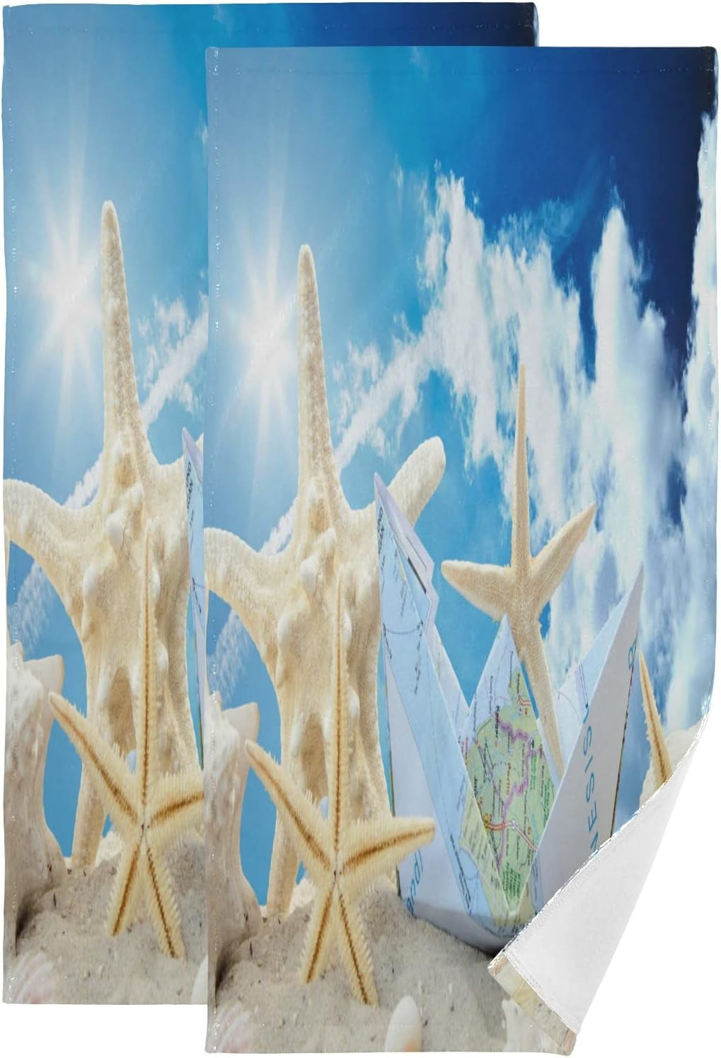 Starfish Origami Paper Boats Hand Towels 2 PCS, Summer Beach Kitchen ...