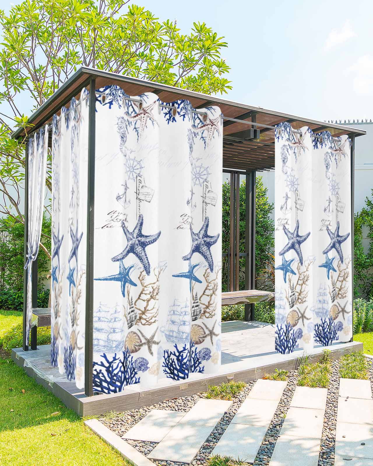 Starfish Outdoor Curtains for Patio Waterproof,Blue Ocean Coastal Coral ...