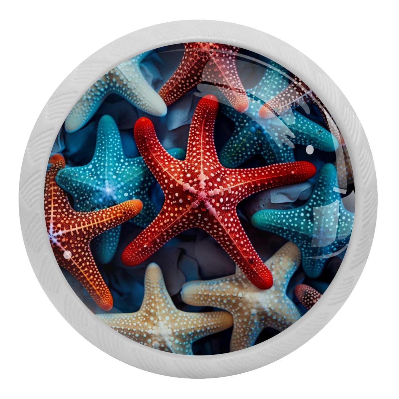 Starfish Pattern 4PCS Cabinet Knobs Pulls Fluorescent Drawer Handle Cabinet Drawer Dresser ...