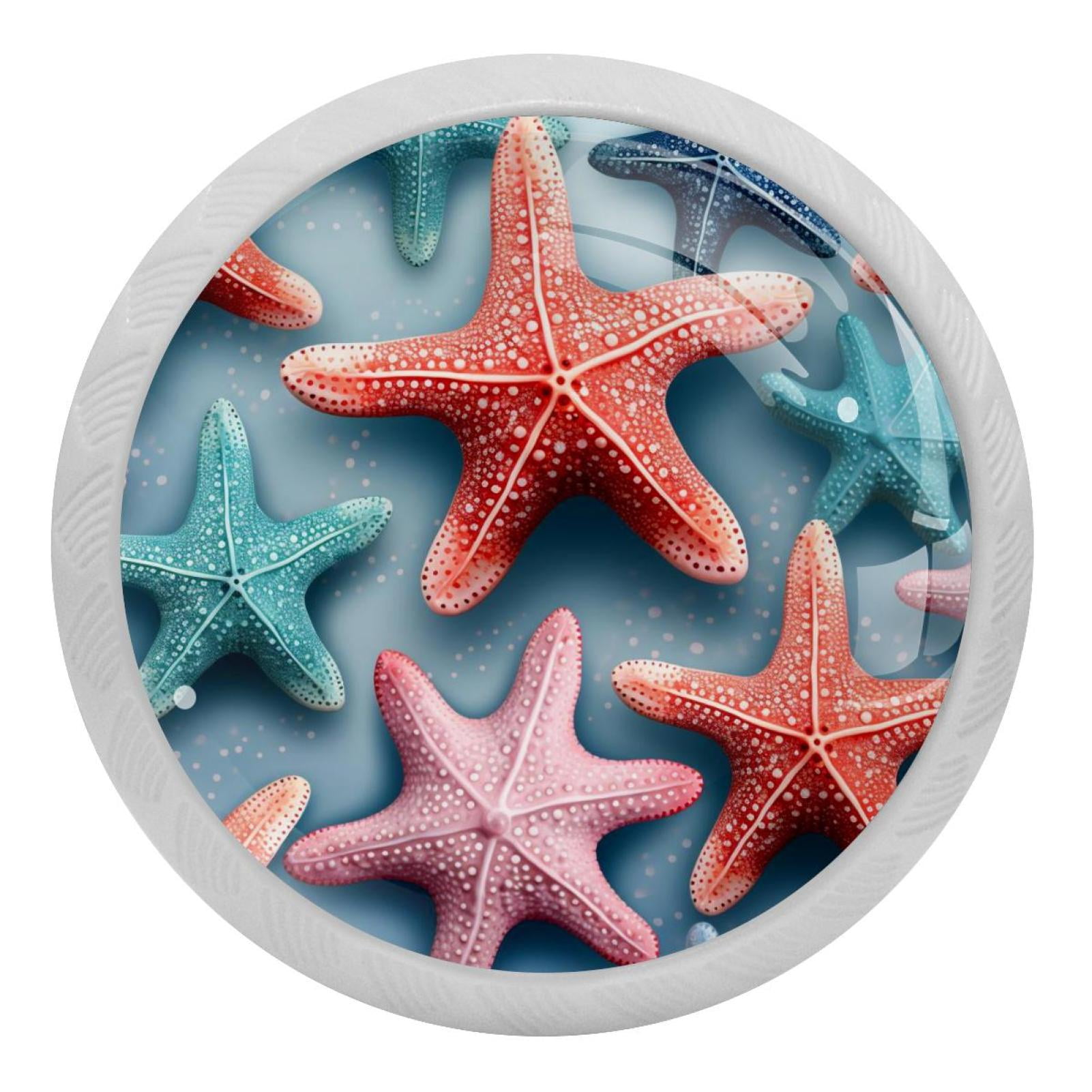 Starfish Pattern 4PCS Cabinet Knobs Pulls Fluorescent Drawer Handle Cabinet Drawer Dresser ...