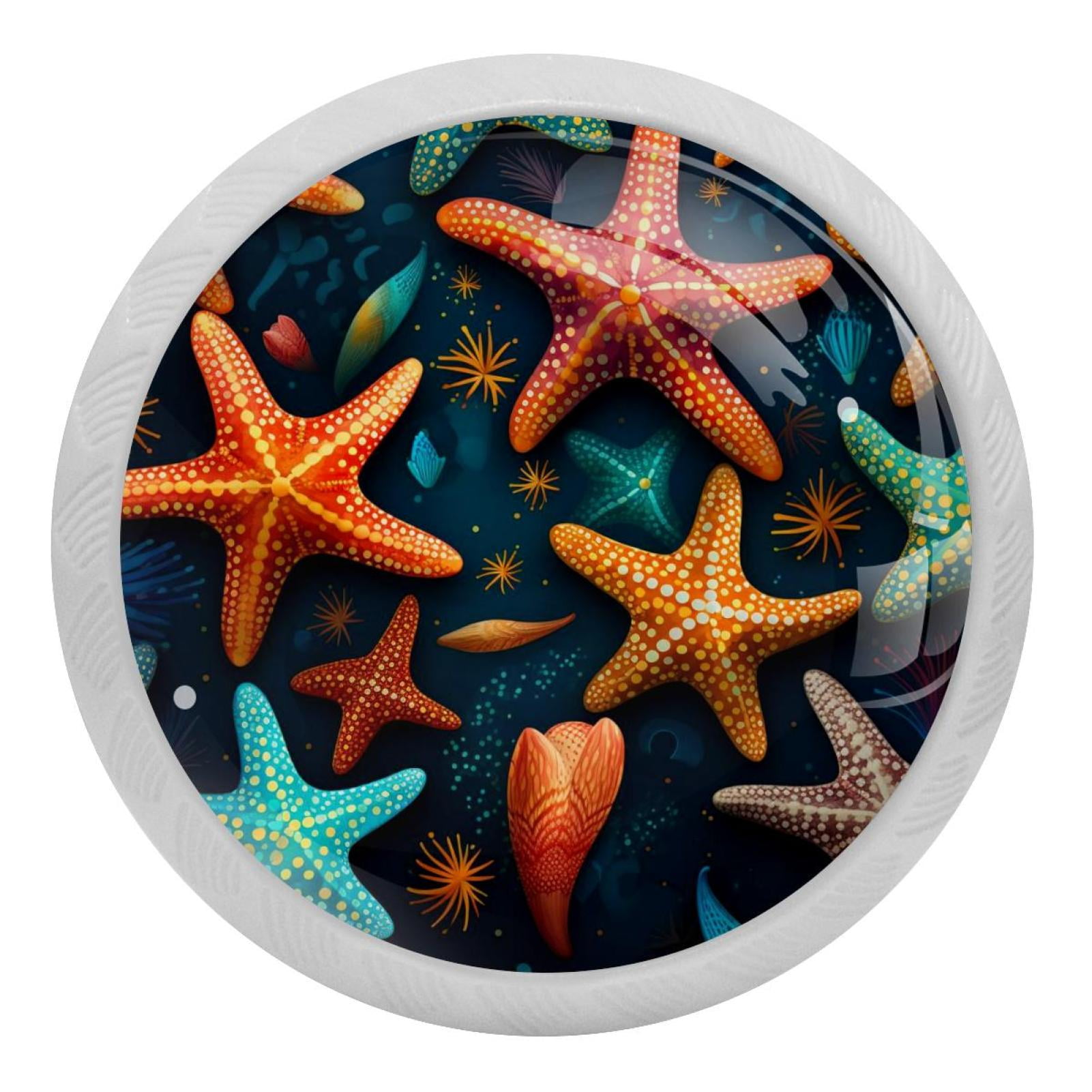 Starfish Pattern 4PCS Cabinet Knobs Pulls Fluorescent Drawer Handle Cabinet Drawer Dresser ...