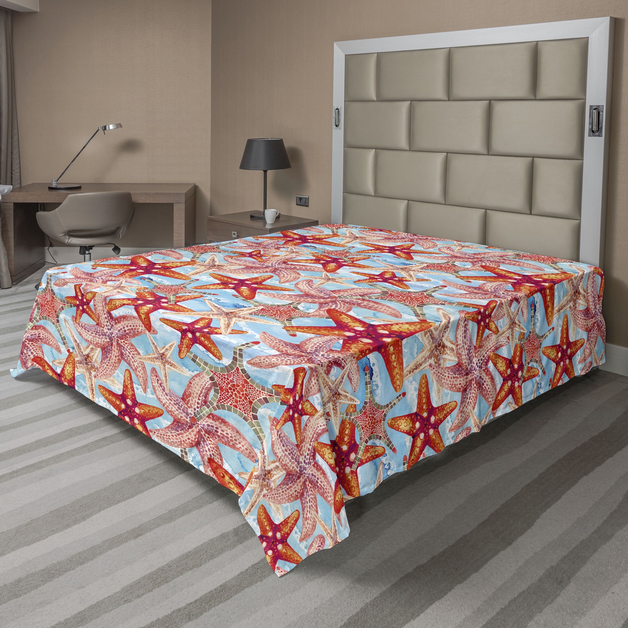 Starfish Pattern Flat Sheet, Nautical Ocean Animals Illustrations on ...