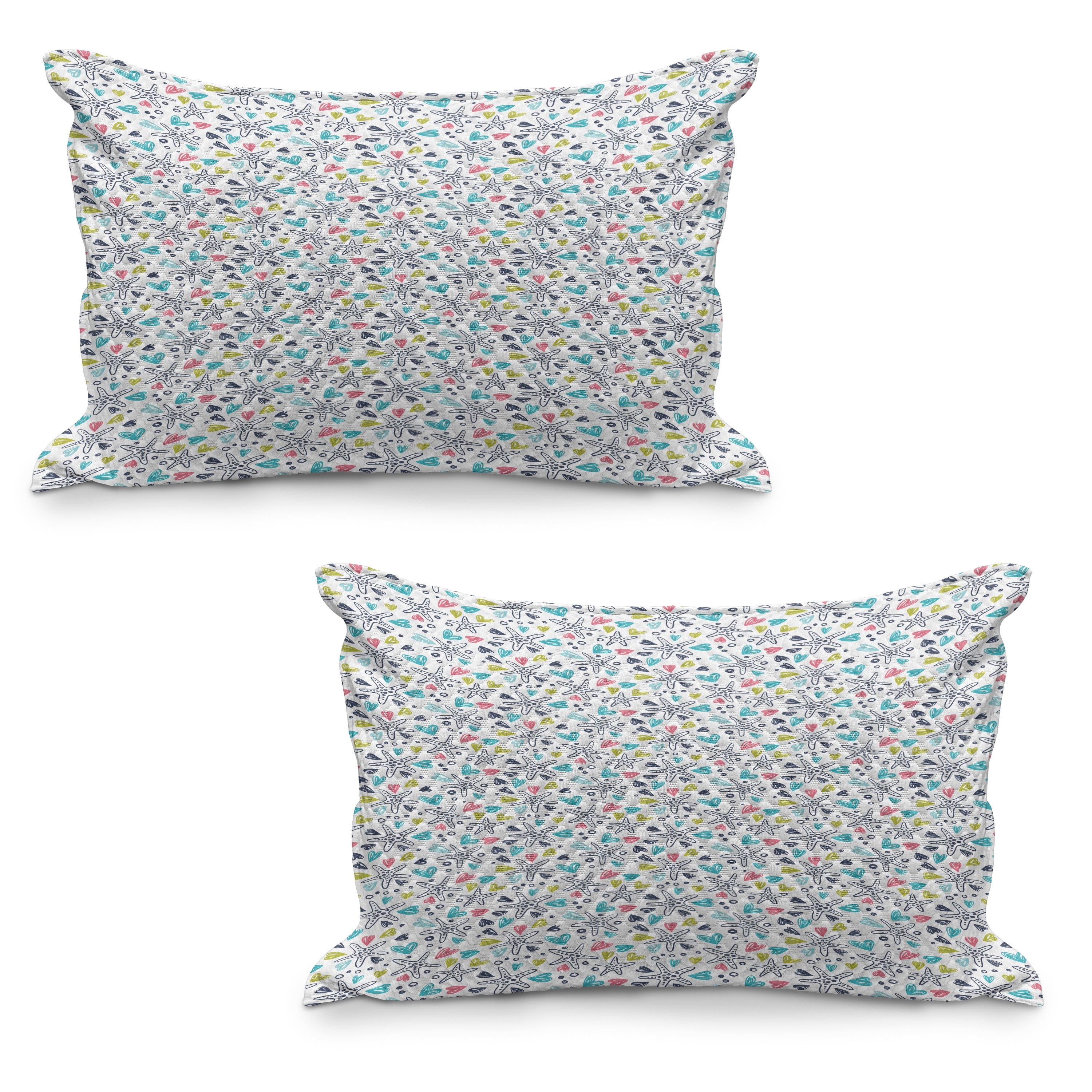 Starfish Quilted Pillowcover Set of 2, Hand Drawn Colorful Love of Sea ...