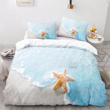 Jessy Home Coastal Quilt King Blue Ocean Beach Bedspread Set Microfiber ...