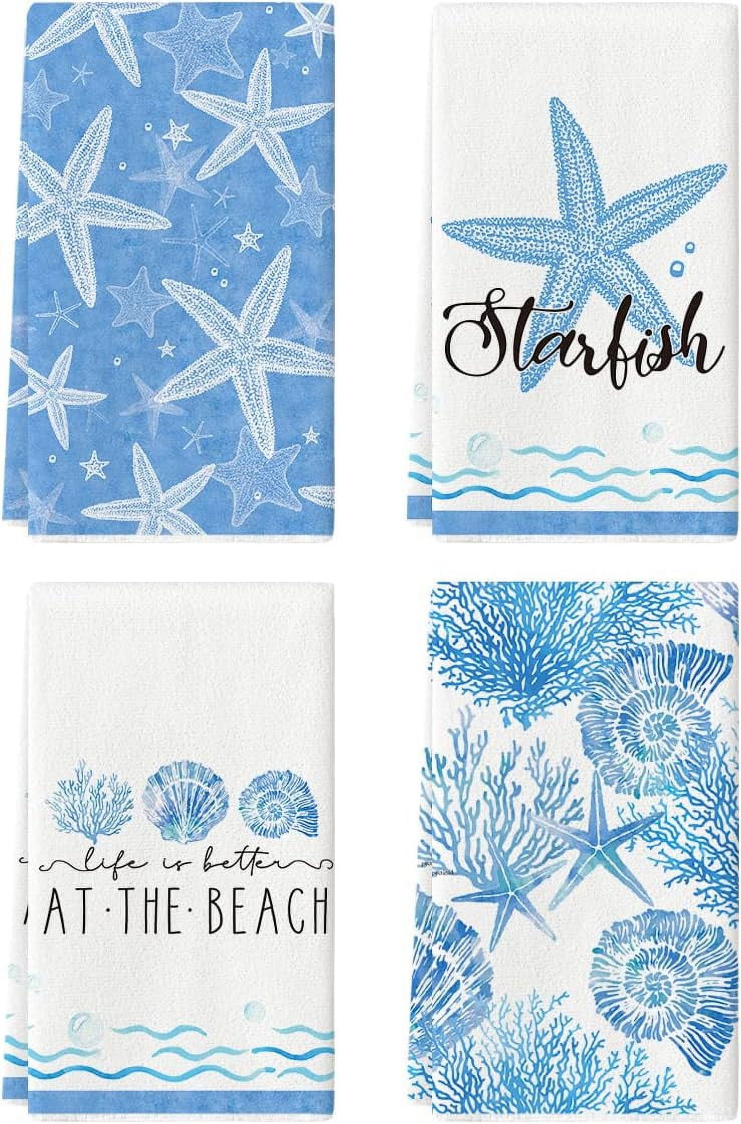 Starfish Scallop Ocean Theme Summer Kitchen Towels Dish Towels, 18x26 ...