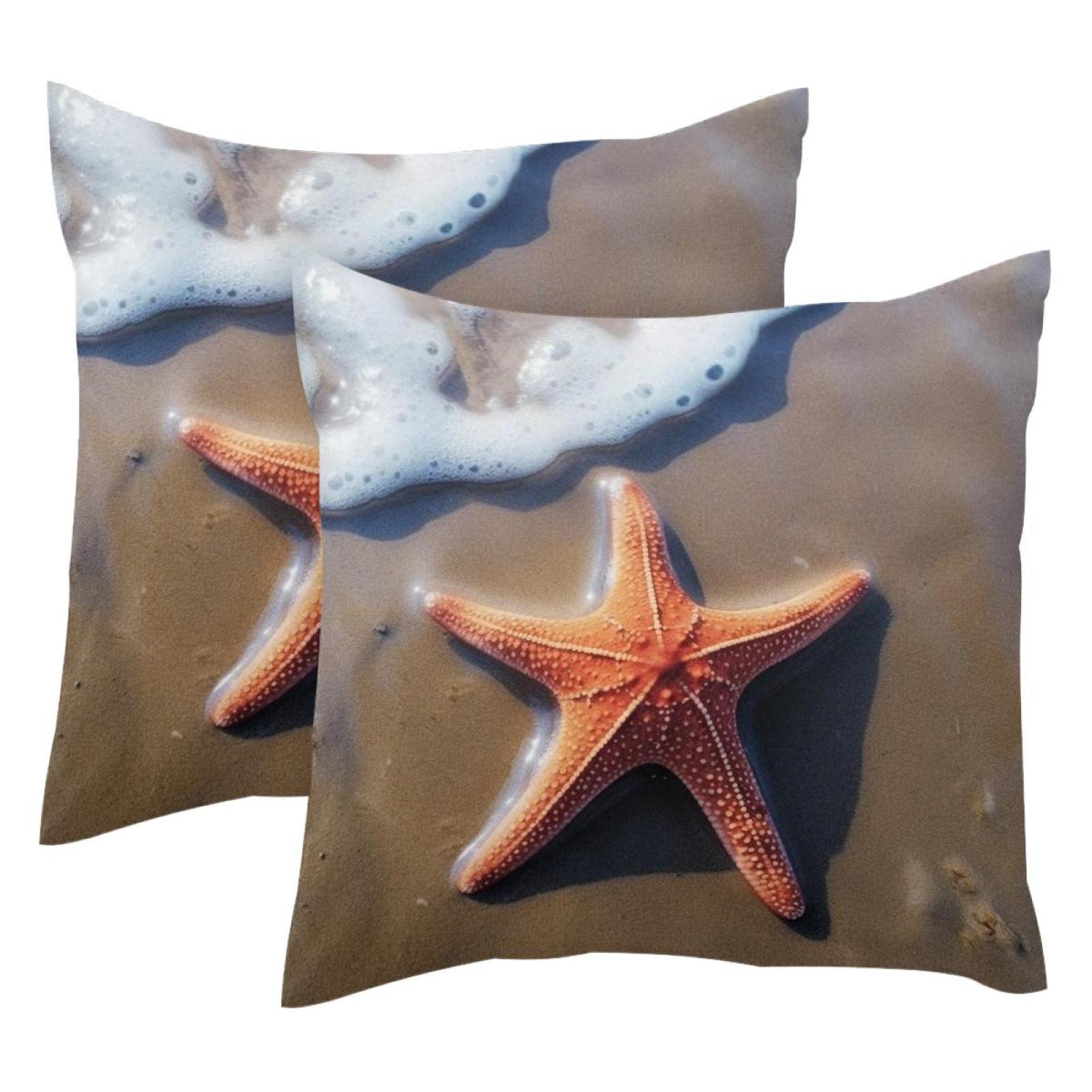 Starfish on Sea Beach Sand Pack of 2 Pillow Covers 18x18 Inch, Farmhouse Throw Pillow Covers ...
