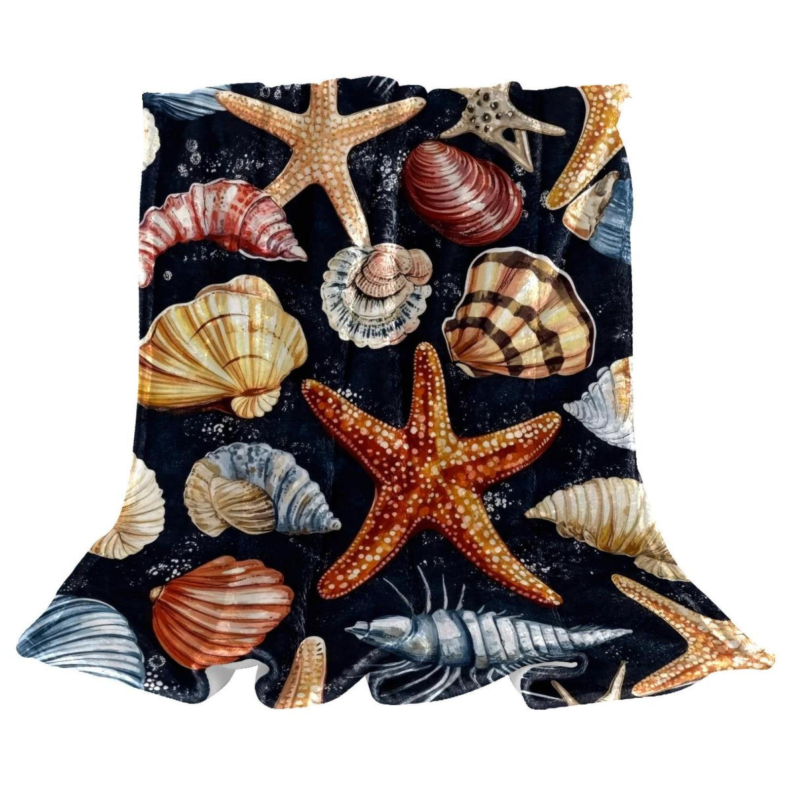 Starfish Sea Shells Conch Plush Throw Blanket for Couch 59" x 79 ...