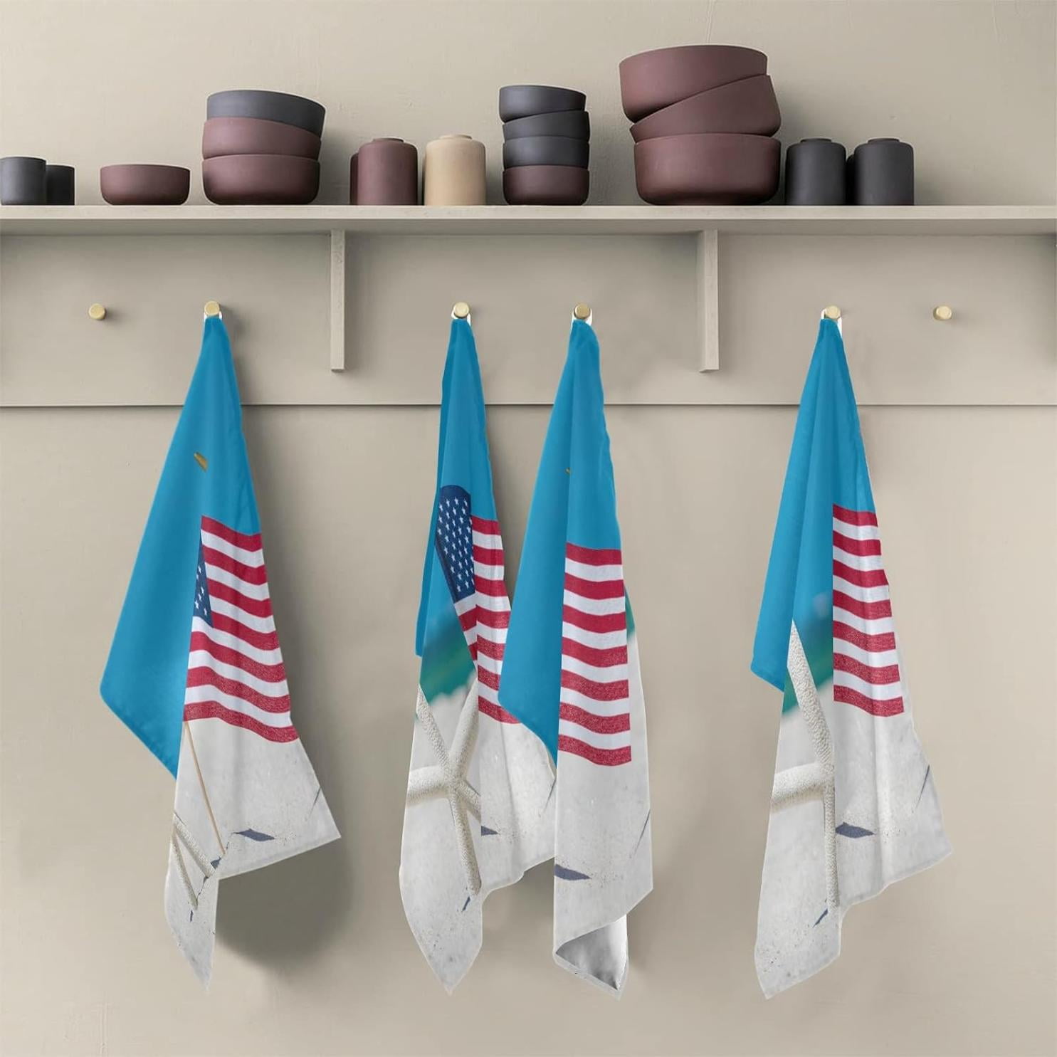 Starfish Sea Star Tea Towels Set of 6 Summer American Flag Kitchen Dish ...