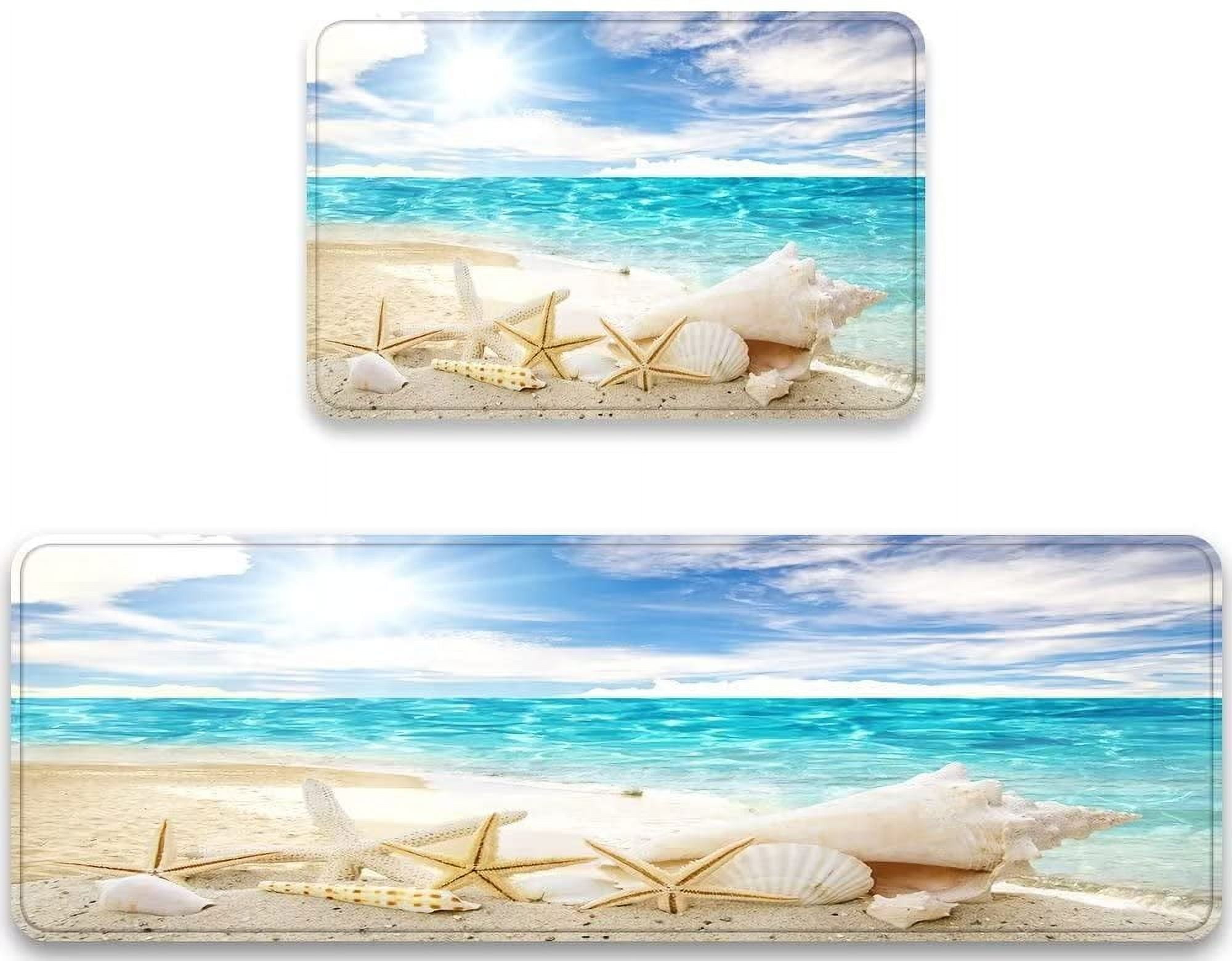 Starfish Seashell Kitchen Rug Set of 2 Floor Mats Coastal Summer Ocean ...