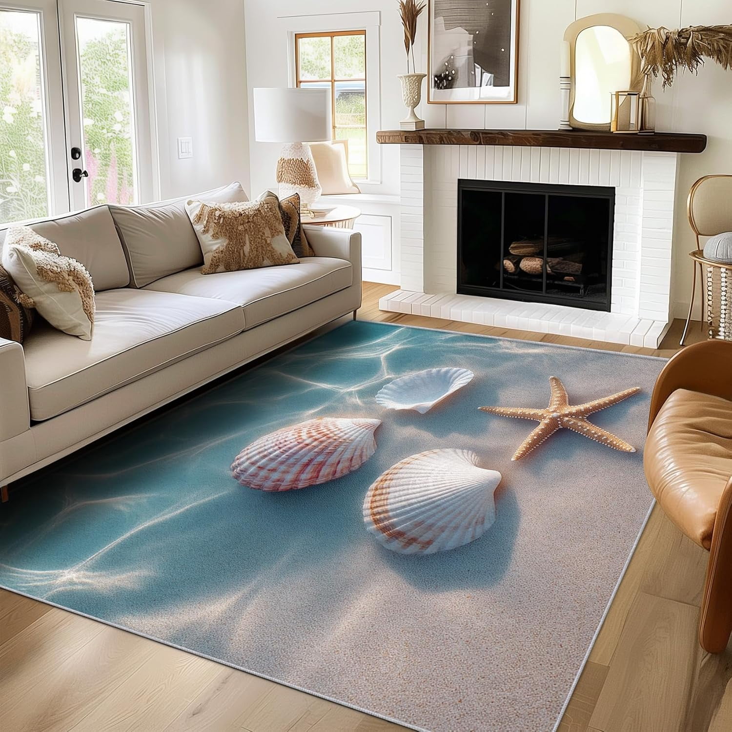 Starfish Seashell Rug Washable Ocean Beach Rugs For Living Room Bedroom ...