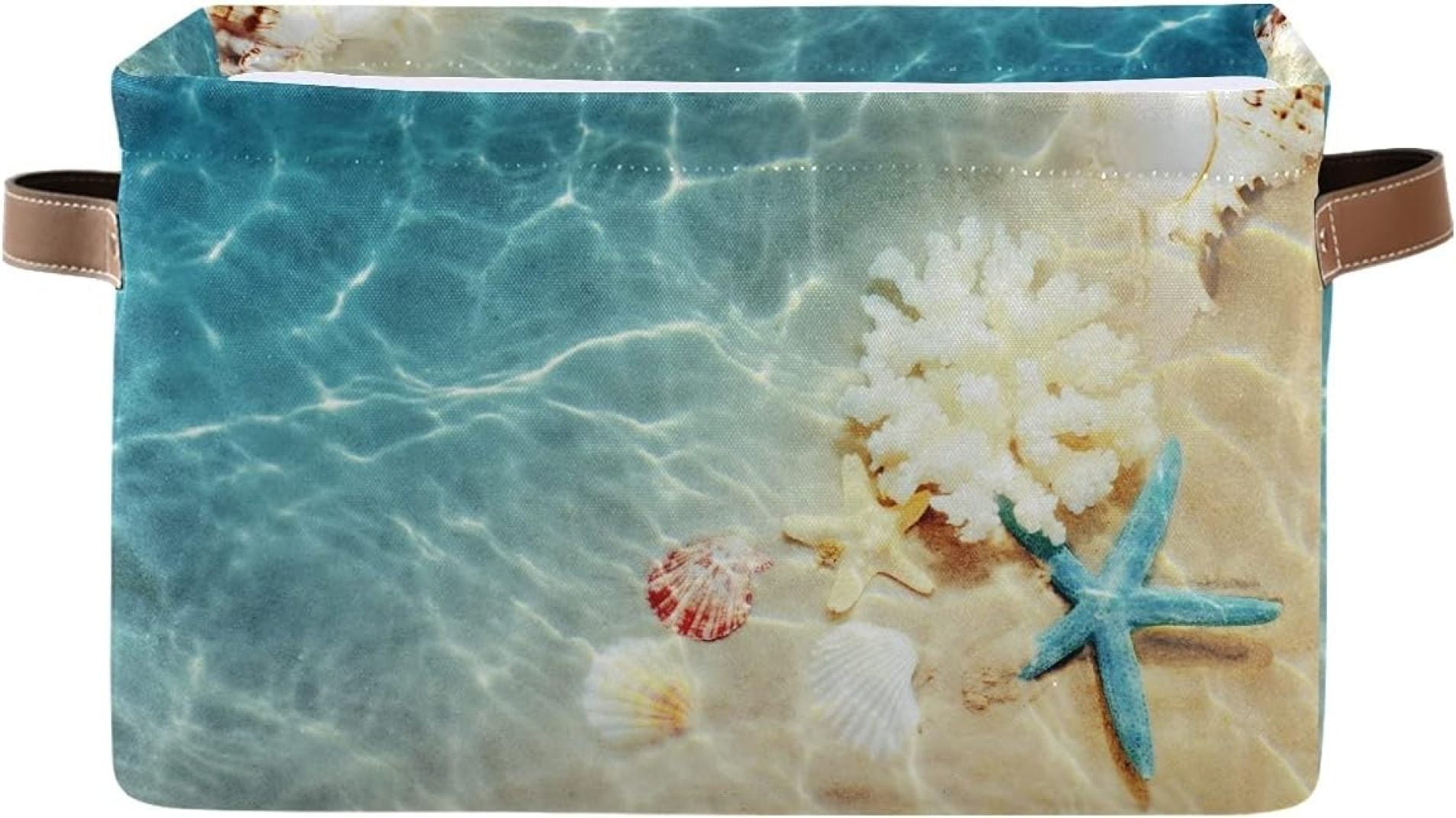 Starfish Seashell Summer Beach Storage Bins Basket, Nautical Theme Ocean Collapsible Storage ...