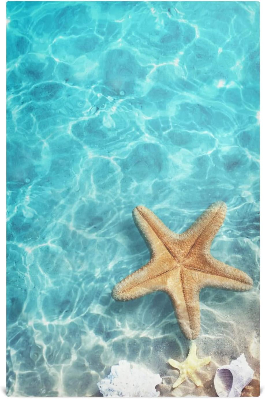 Starfish Seashell Summer Tea Towels Set of 1 Beach Sea Water Kitchen Dish Cloth with Hanging ...