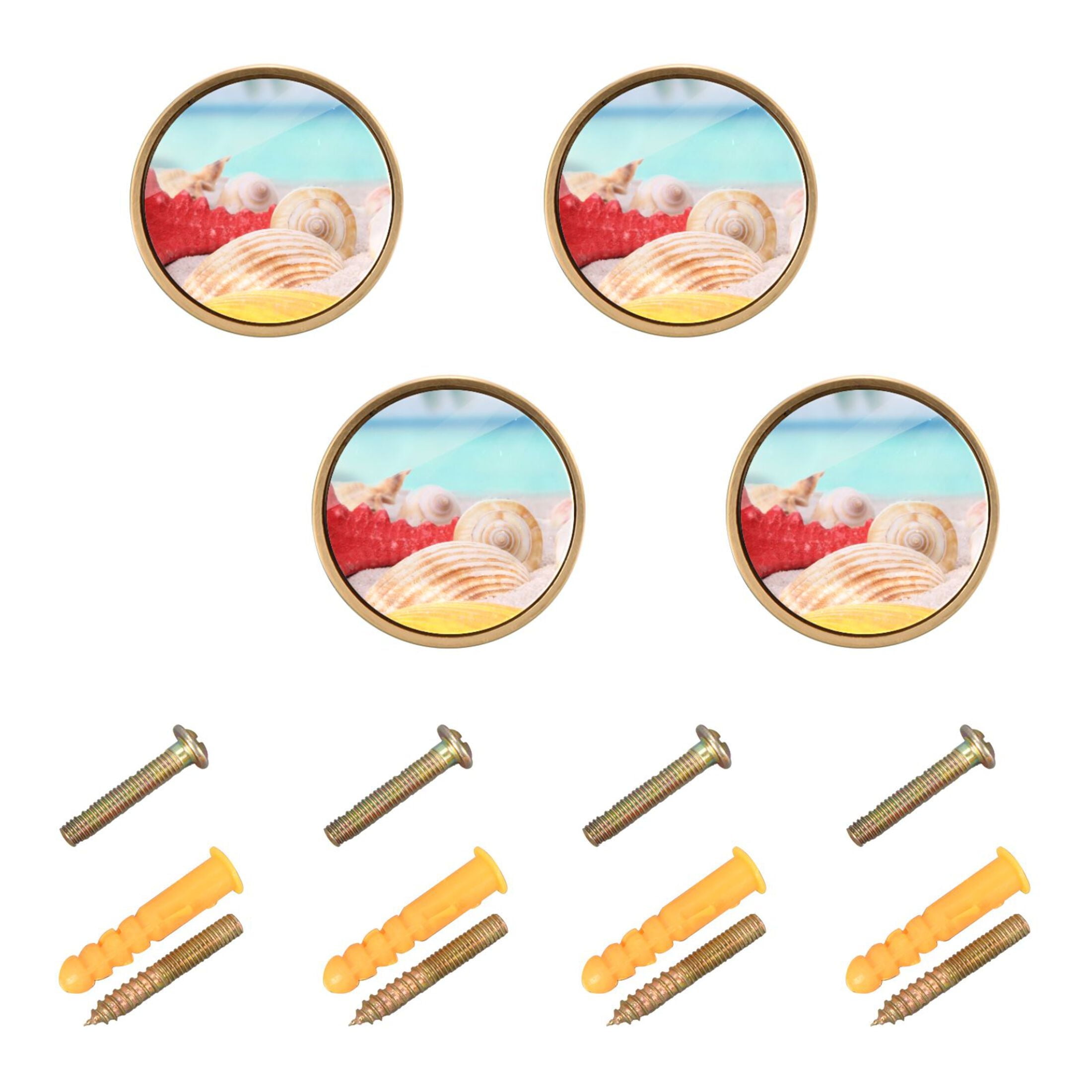 Starfish Seashells on Sandy Beach Palm Leaves Cabinet Knobs Kitchen ...