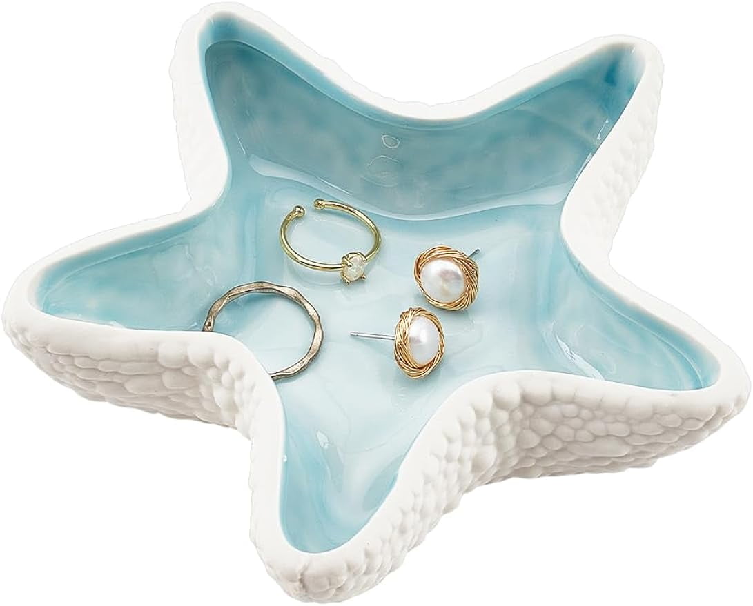 SUNNYCLUE Aqua Shell Starfish Shape Ceramic Jewelry Tray - Walmart.com